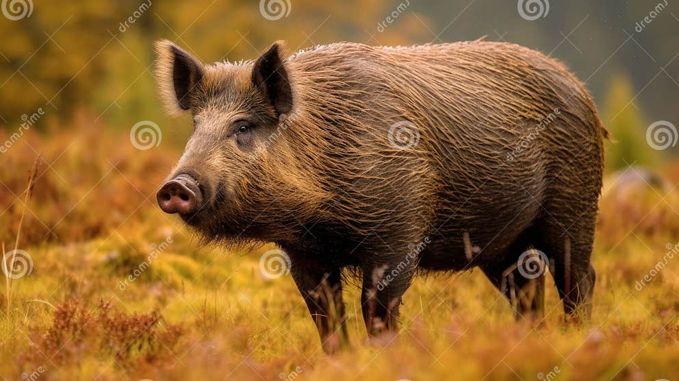 A Wild Boar Standing in a Field Stock Illustration - Illustration of ...