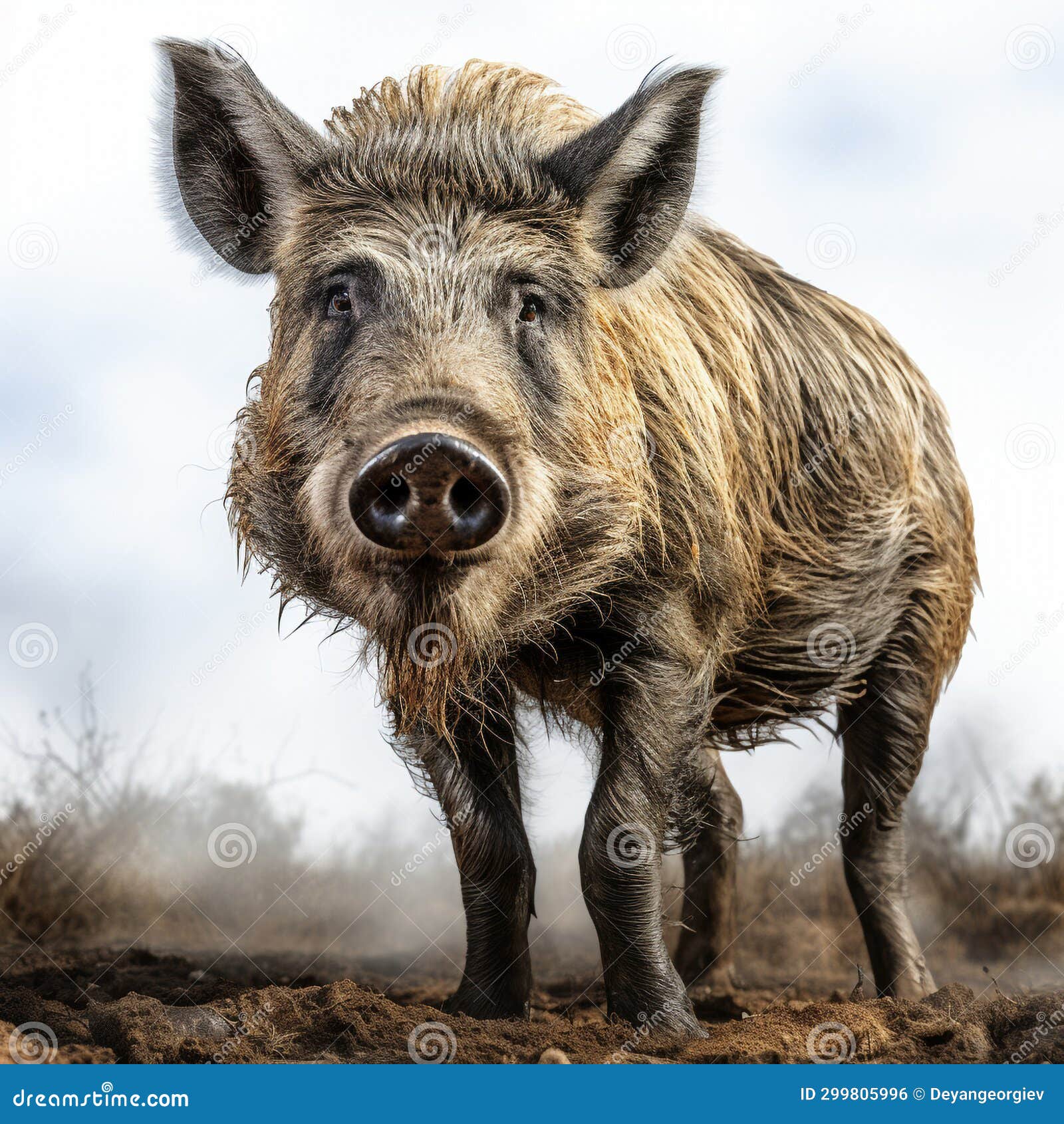 Wild Boar Stands Proudly in the Field Stock Illustration - Illustration ...