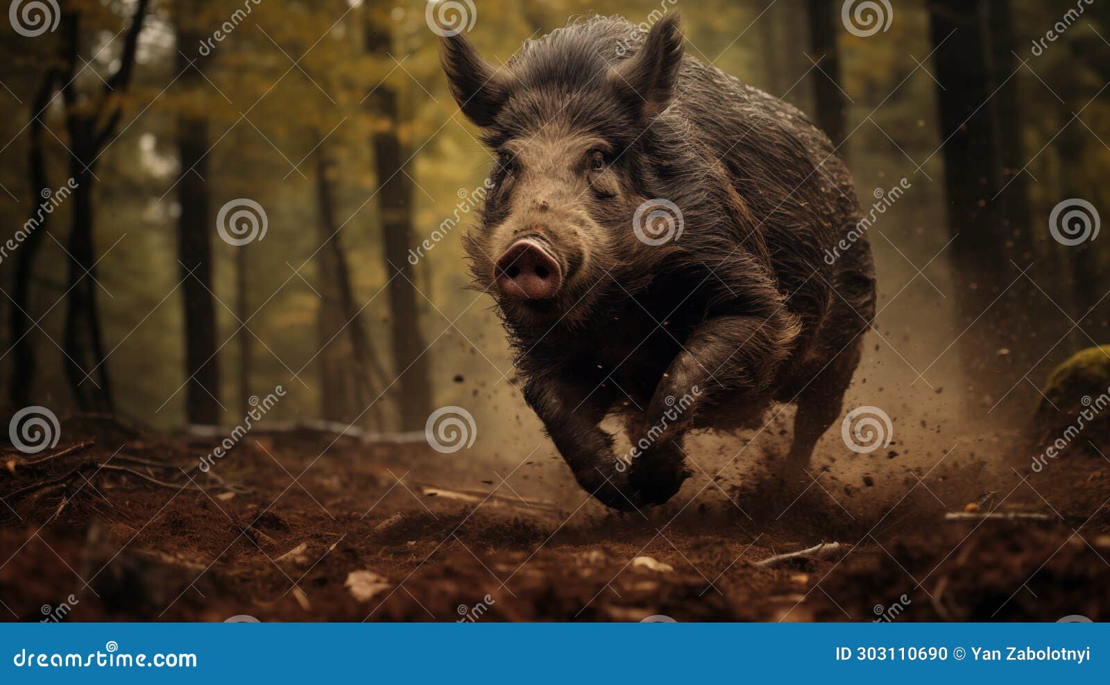 A Wild Boar Traversing through the Woods Stock Illustration - Illustration of roam, forest ...