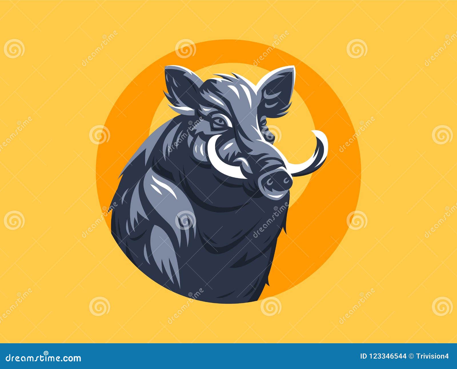 Wild boar with tusks. stock vector. Illustration of hunting - 123346544