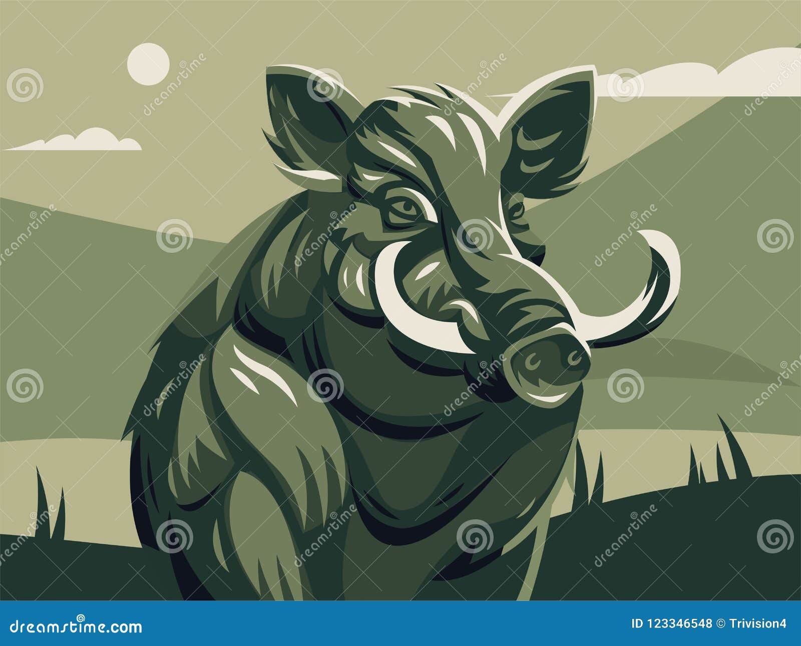 Wild boar with tusks. stock vector. Illustration of icon - 123346548