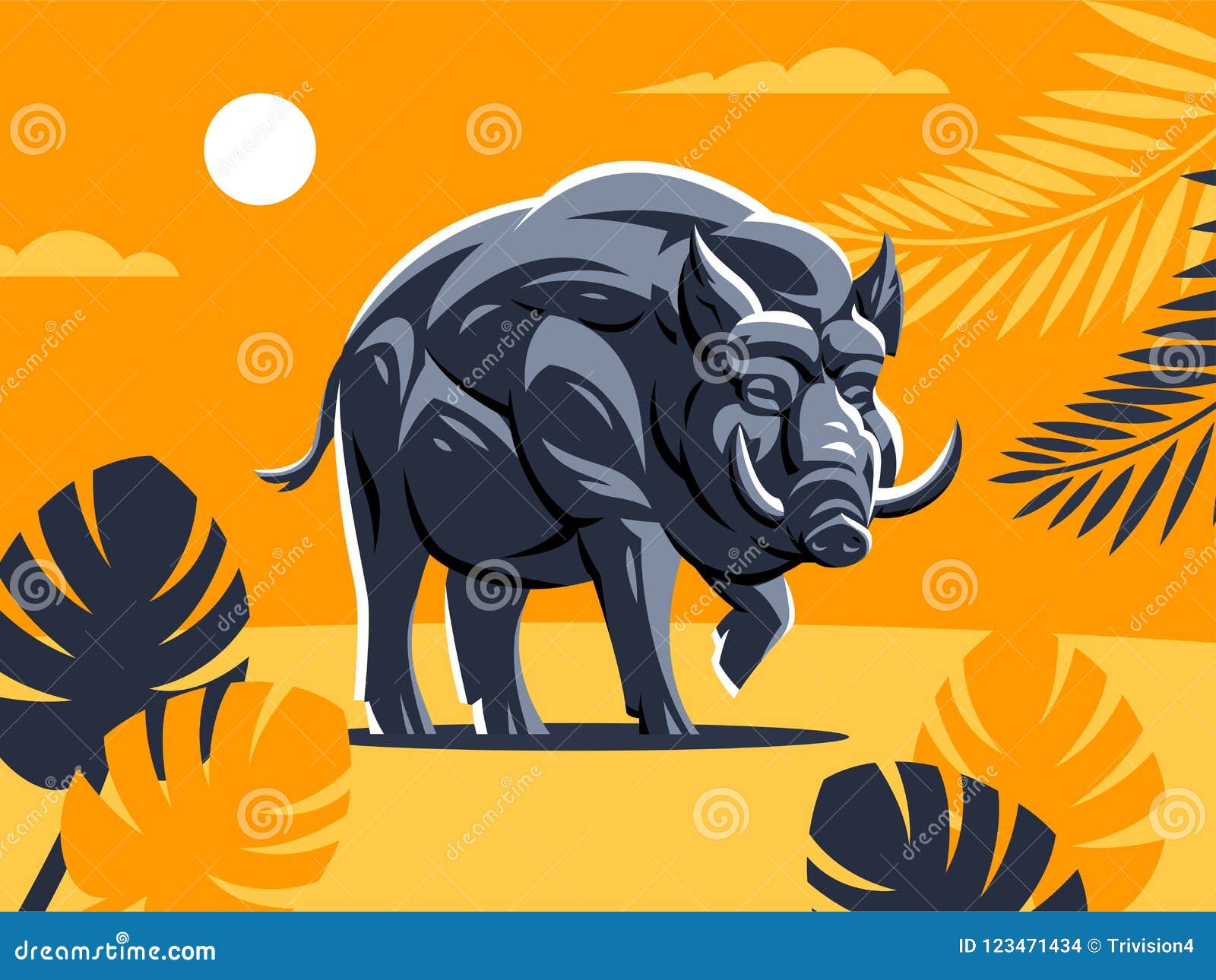 Wild boar with tusks. stock vector. Illustration of hunting - 123471434