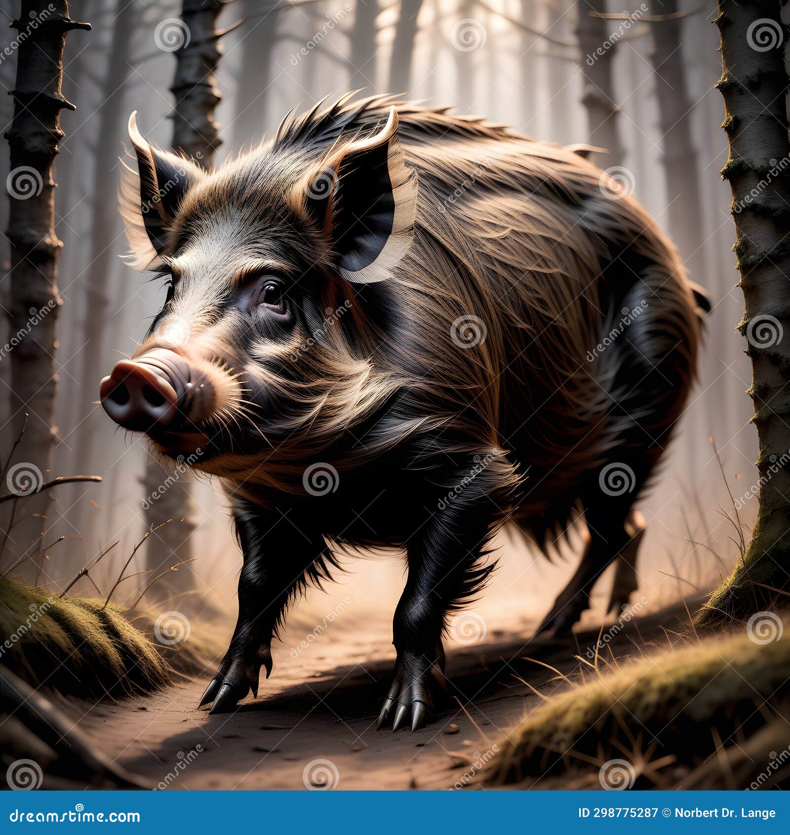 Wild boars, AI-generatet stock image. Image of forest - 298775287