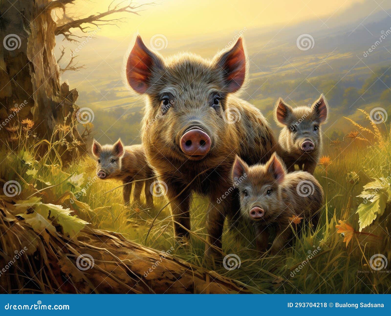 Wild boars stock illustration. Illustration of wildlife - 293704218