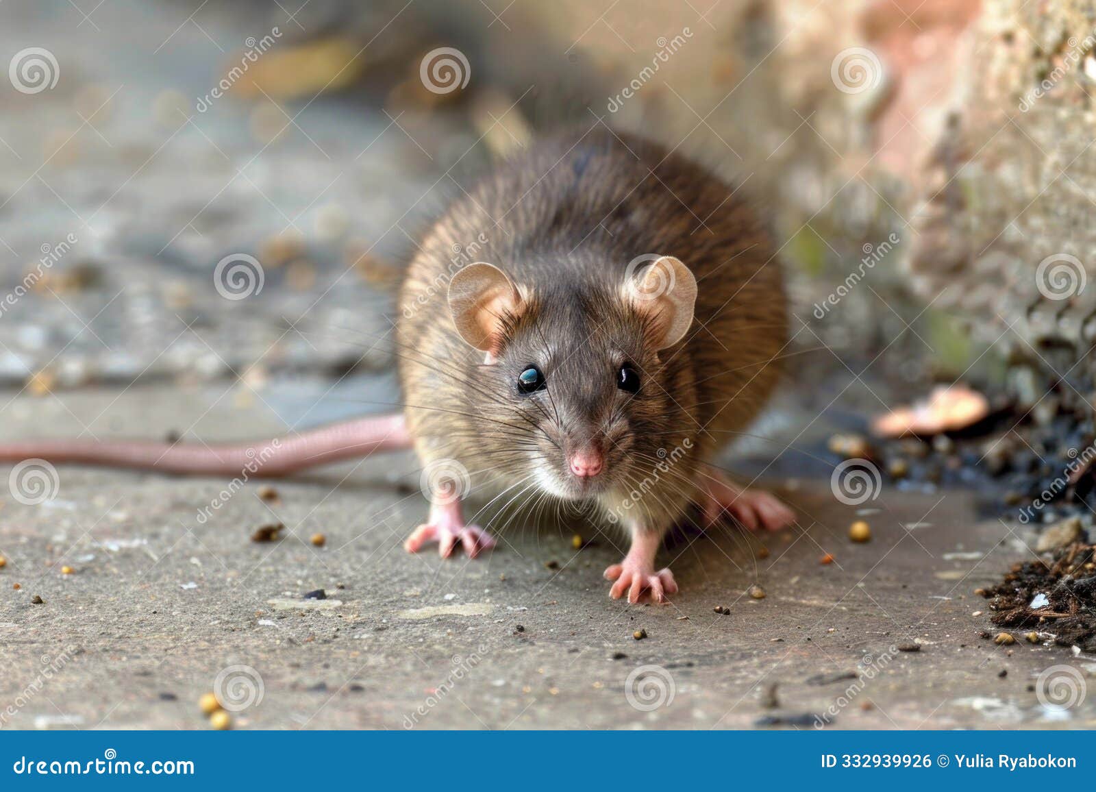 Wild Brown Rat Standing on Concrete in Front of Stone Wall Stock Photo ...