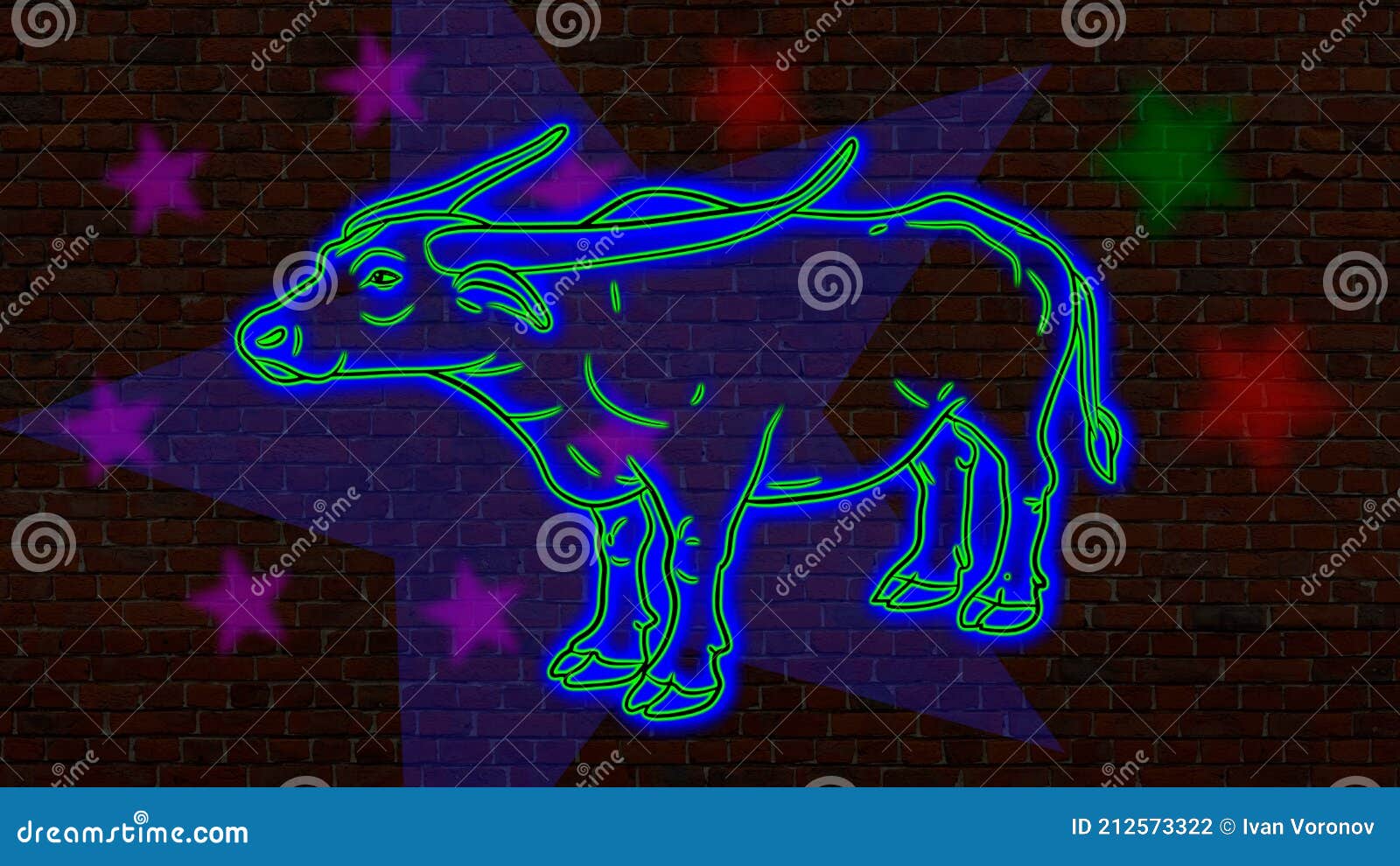 Wild Bull. Bright Neon Image. Image in Cartoon Style Stock Illustration ...