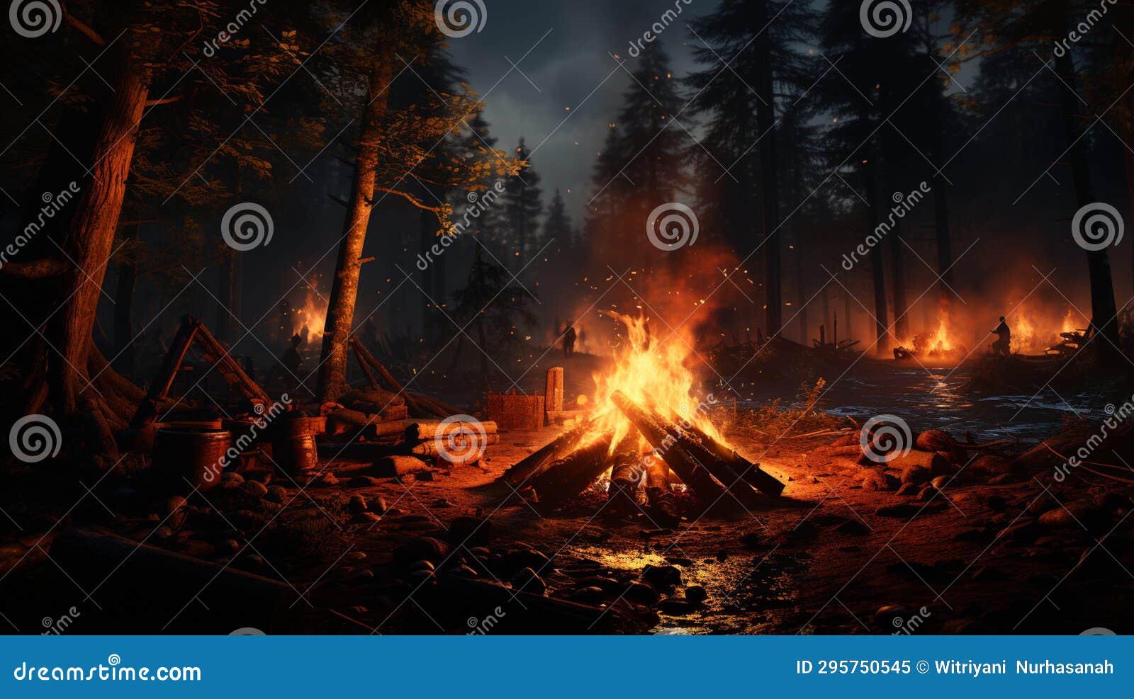 Wild Campfire in a Forest. Campfire in the Forest in the Night. Fire in ...