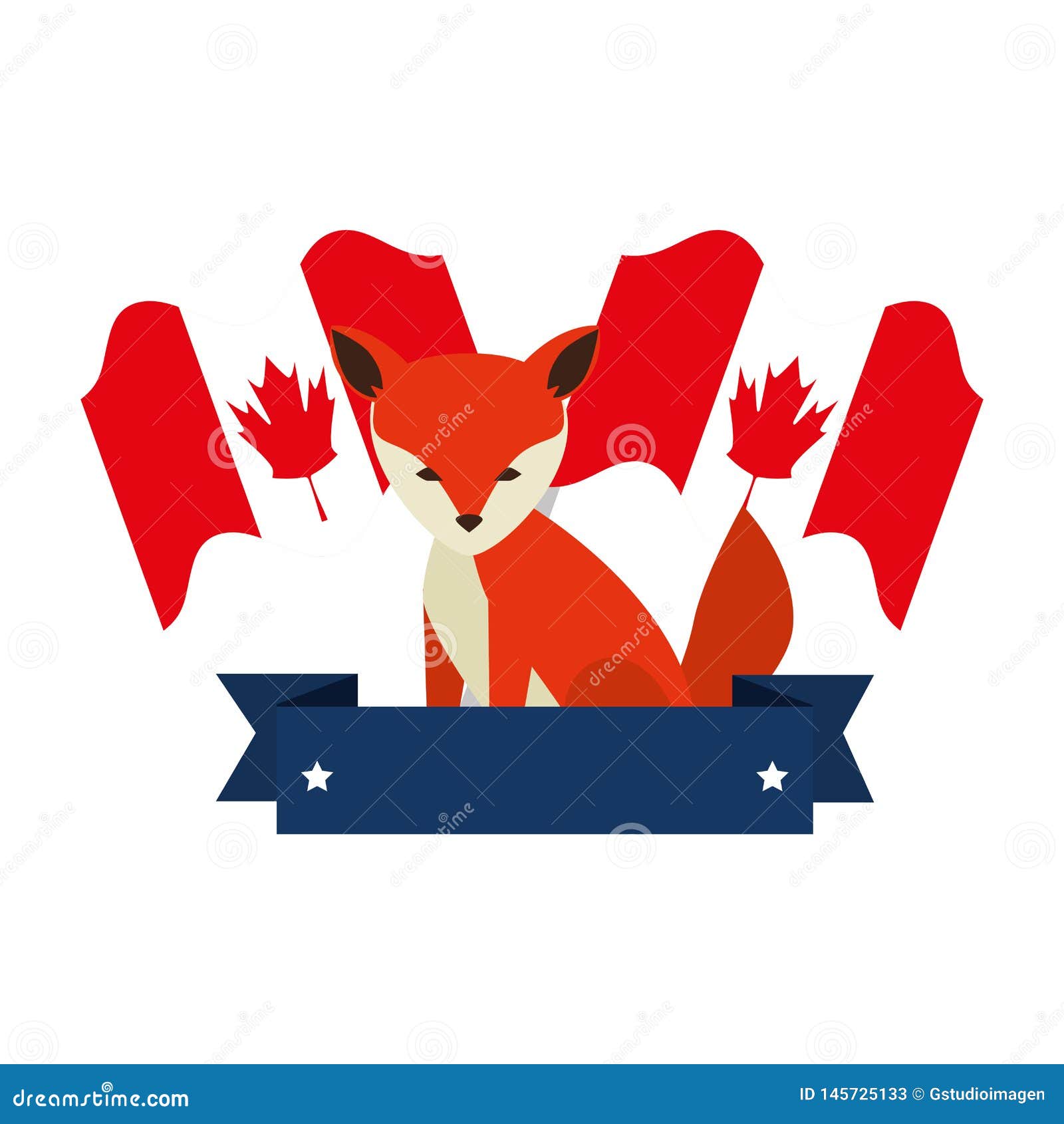 Wild Canadian Fox with Flags Stock Illustration - Illustration of ...