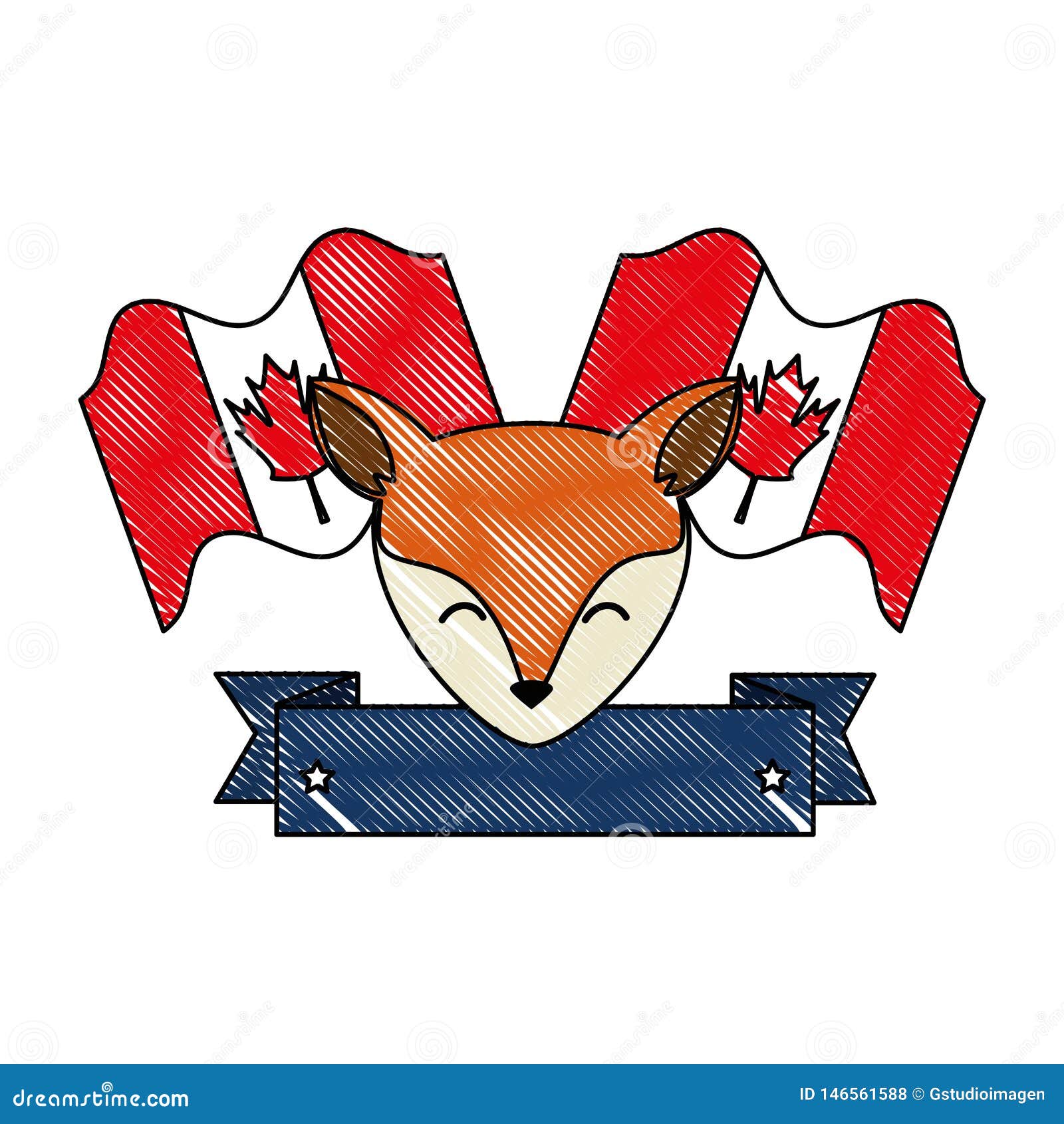 Wild Canadian Fox with Flags Stock Photo - Image of character ...