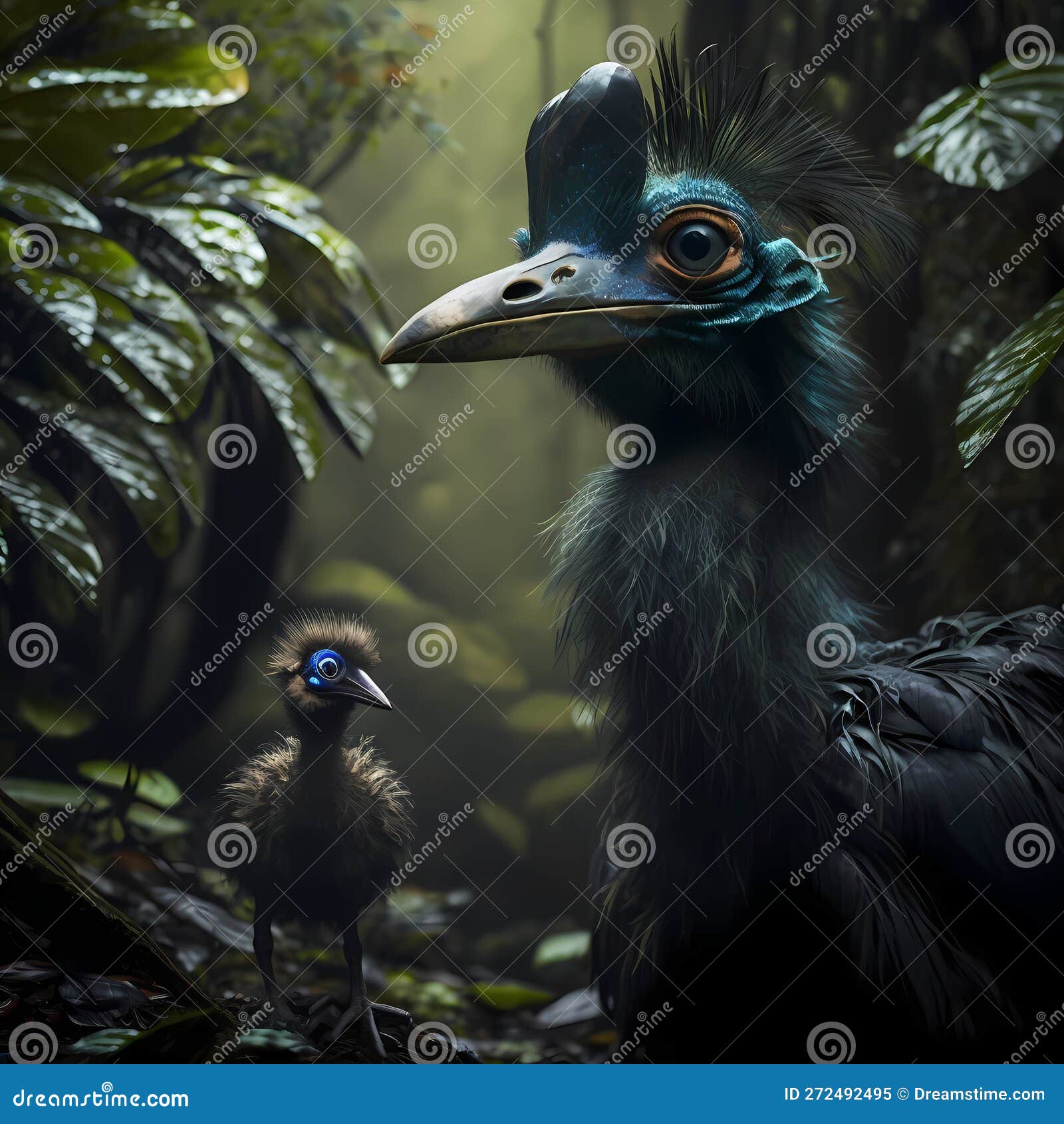 Wild Cassowary and Baby at Rainforest. Generative AI Stock Illustration ...
