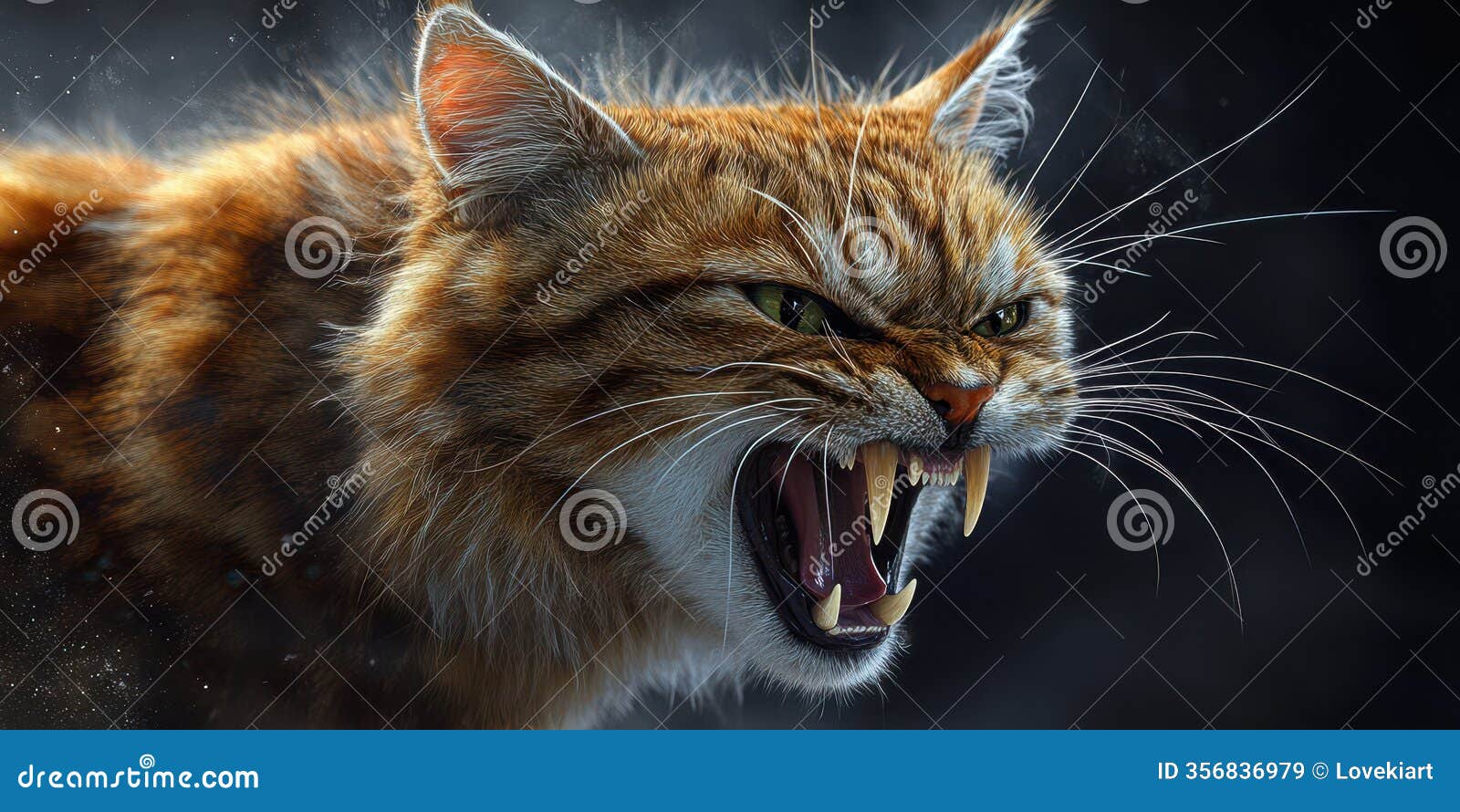 Wild Cat Snarling Fiercely in a Dramatic Dark Setting Showcasing Its ...