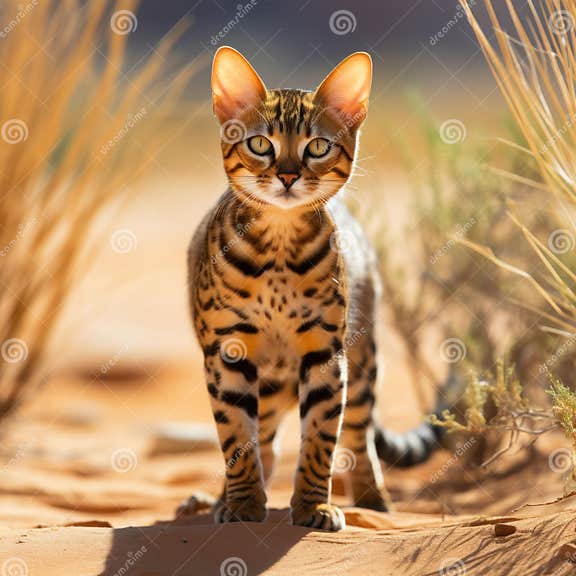 Wild Cat Under the Sun Close-up Stock Illustration - Illustration of ...