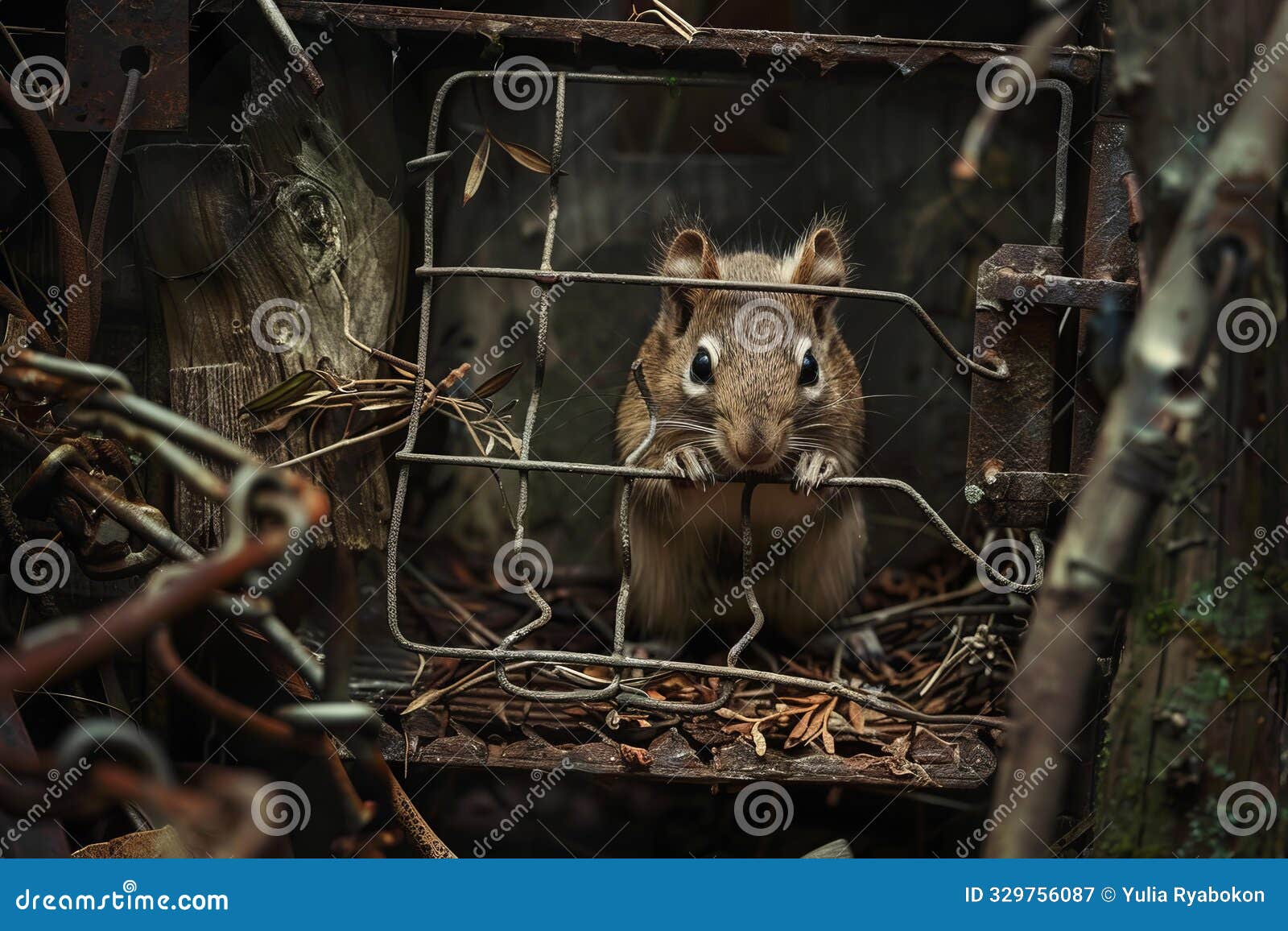 Wild Chipmunk Trapped Inside Dirty Rusty Cage Stock Illustration ...