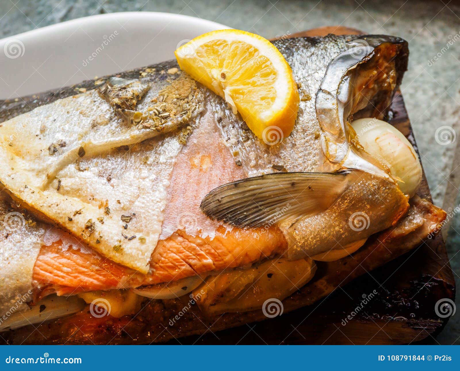 Wild Coho Salmon on Cedar Plank Stock Photo - Image of seasoning ...