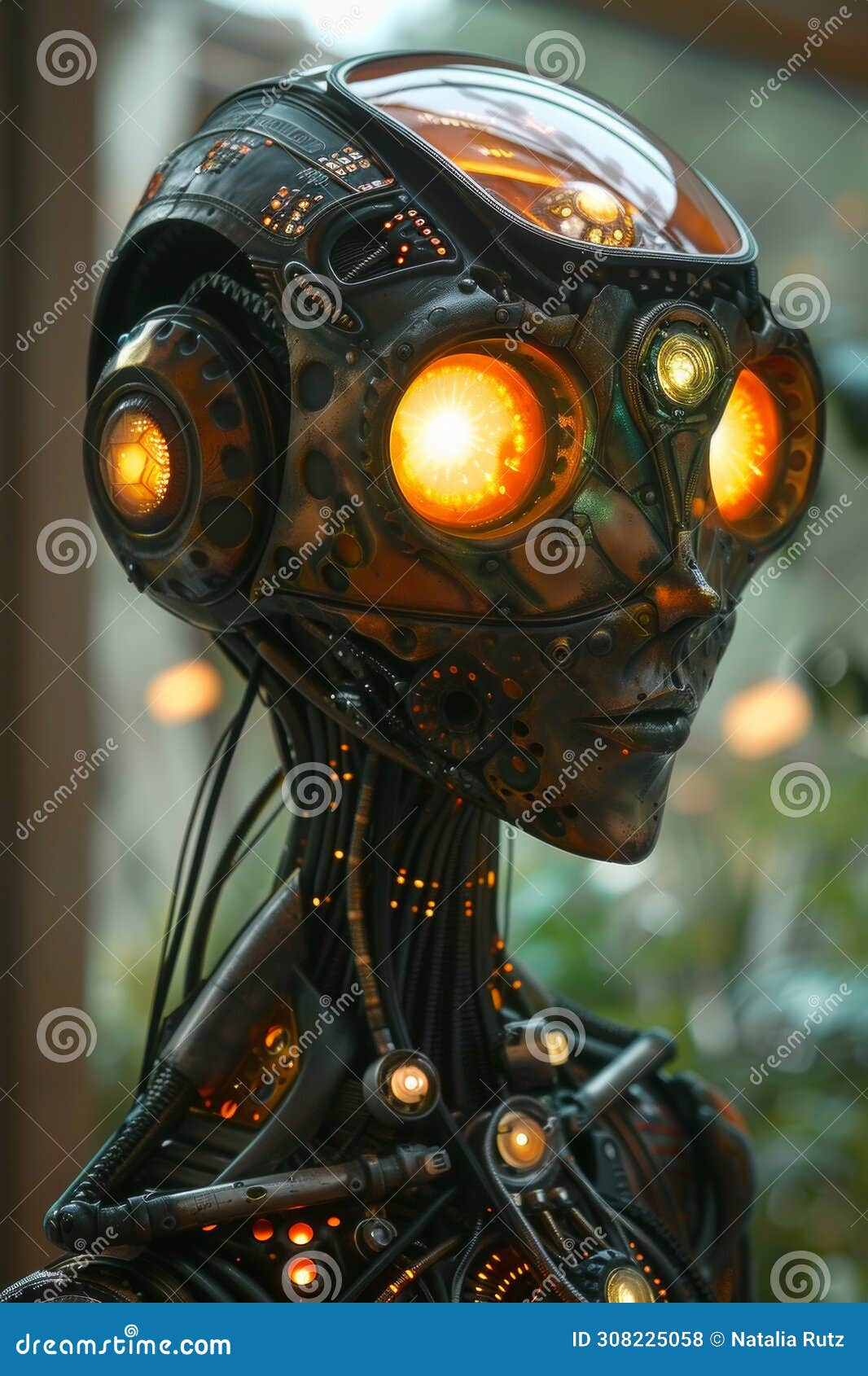 Wild Cyborg Robot Creature Beetle Shaped with Glowing Eyes Stock ...