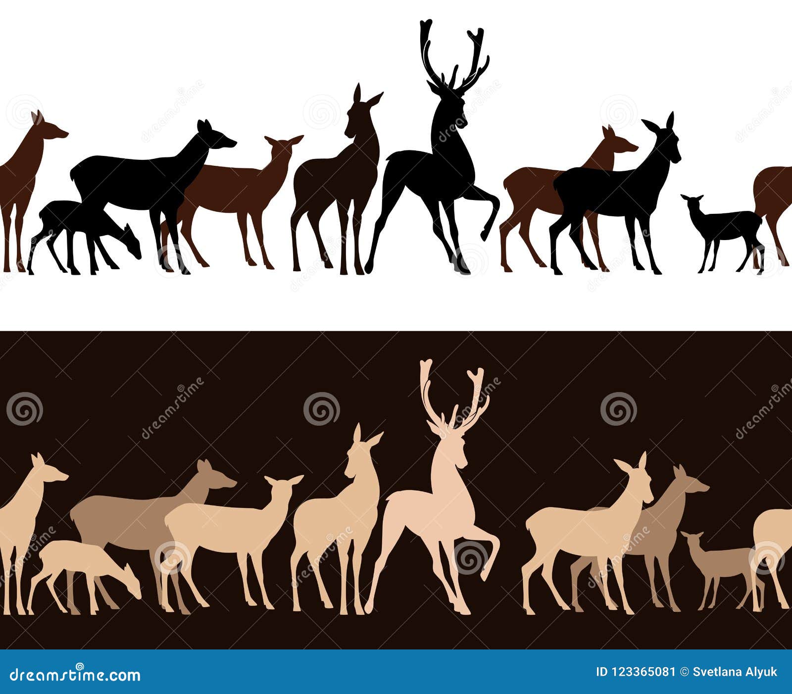 Wild Deer Herd Vector Seamless Design Stock Vector - Illustration of ...