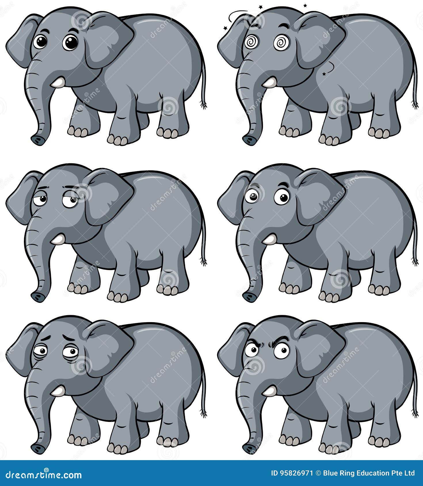 Wild Elephant with Different Facial Expression Stock Vector ...
