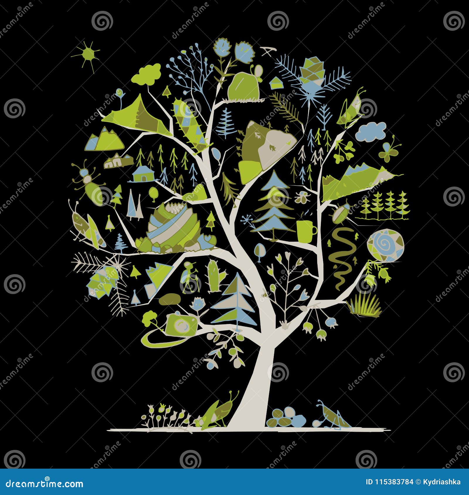 Wild Field, Tree Concept for Your Design Stock Vector - Illustration of ...
