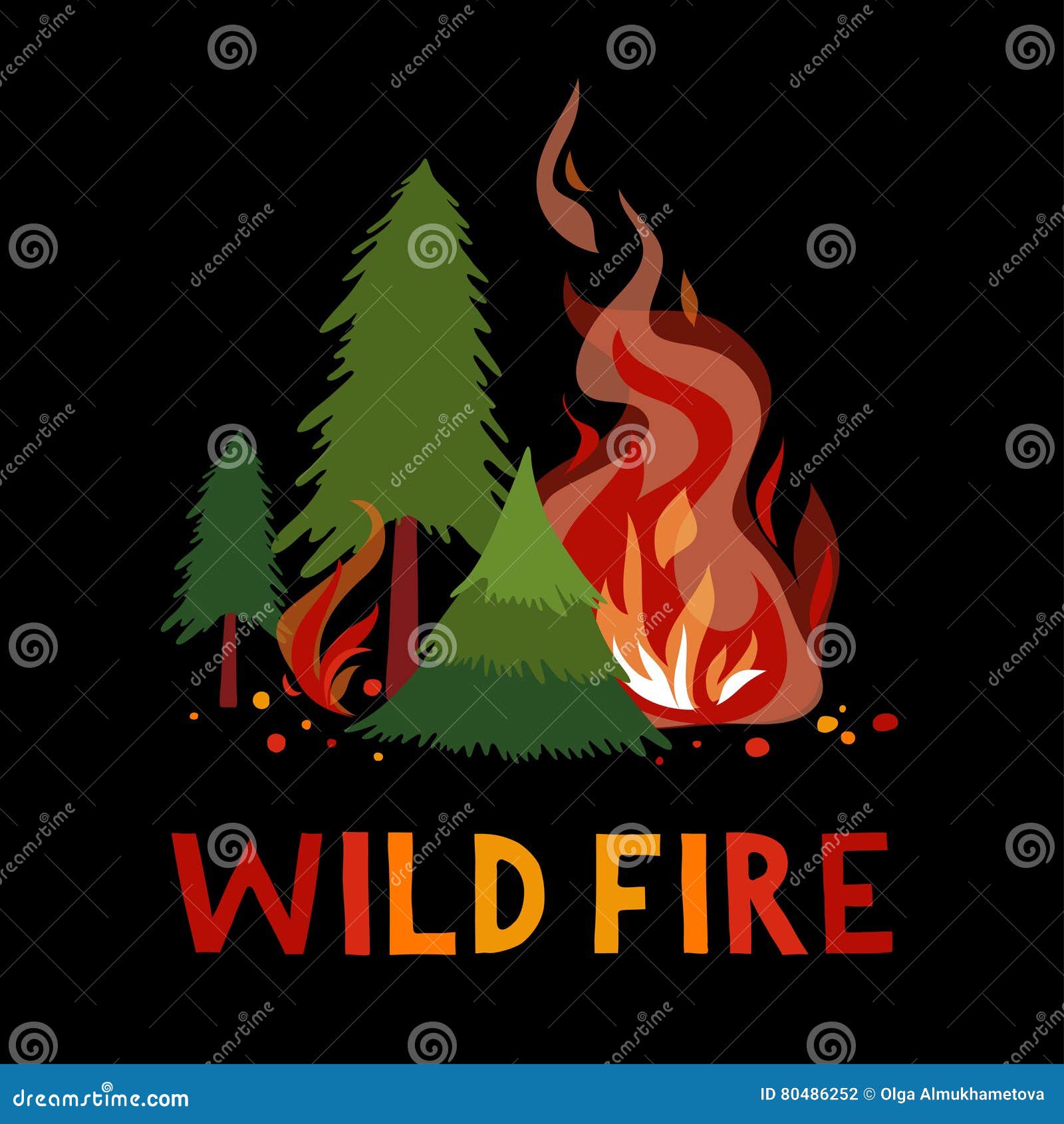 Wild fire in a forest. stock vector. Illustration of icon - 80486252