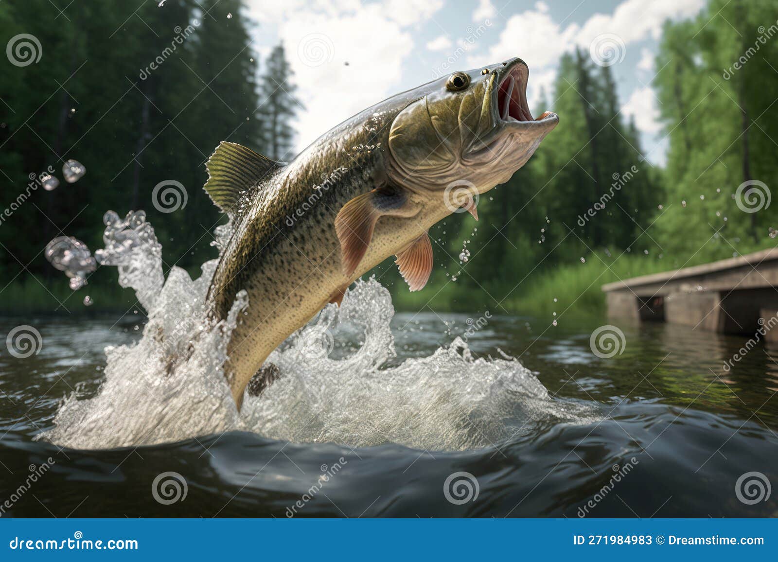 Wild Fish Jumping Out of River Water in a Forest Created by Generative ...