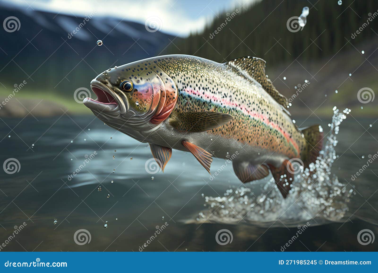 Wild Fish Jumping Out of River Water in a Forest Created by Generative ...