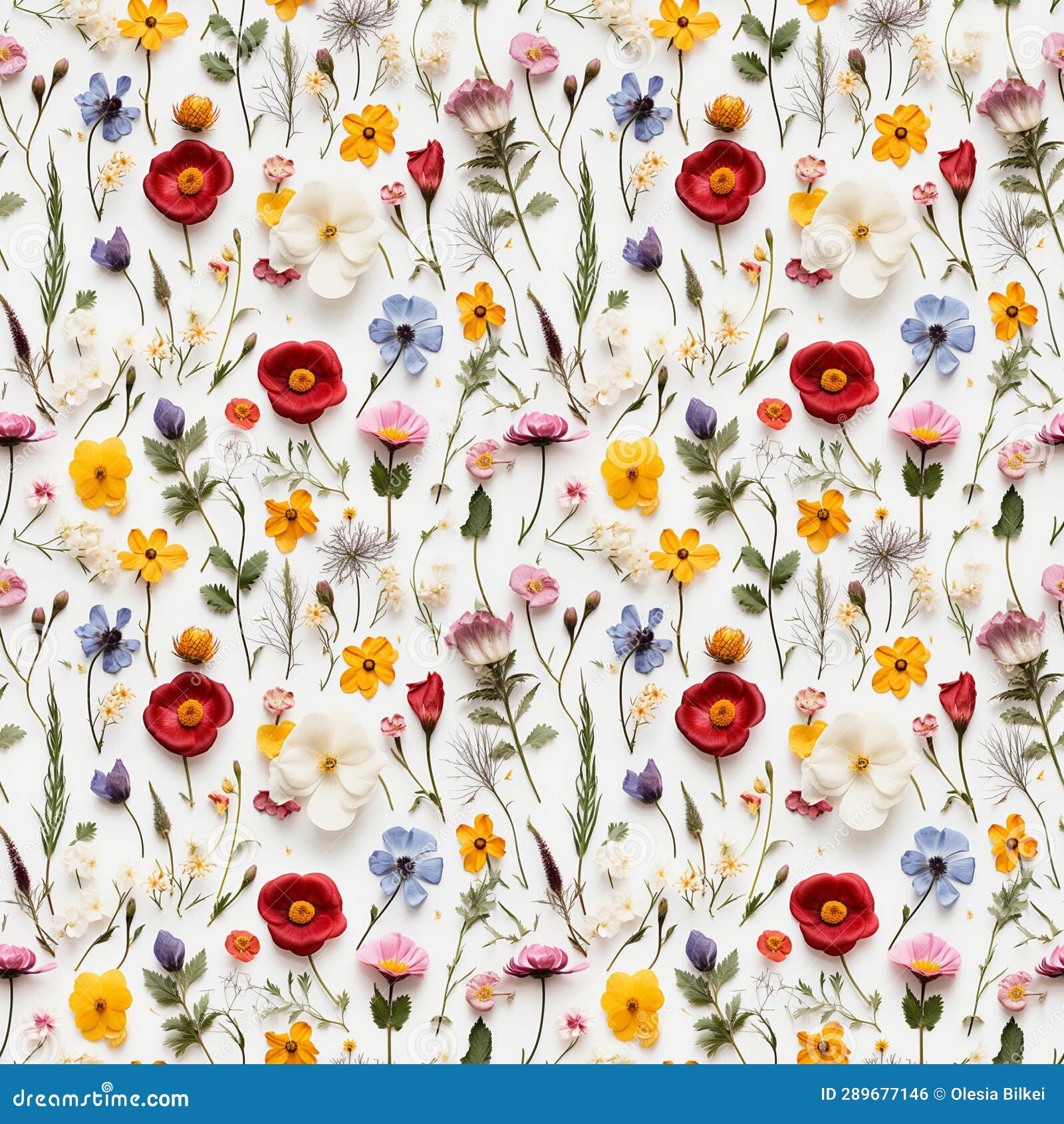 Wild Flower Seamless Pattern. Summer Meadow Flowers on White Background ...