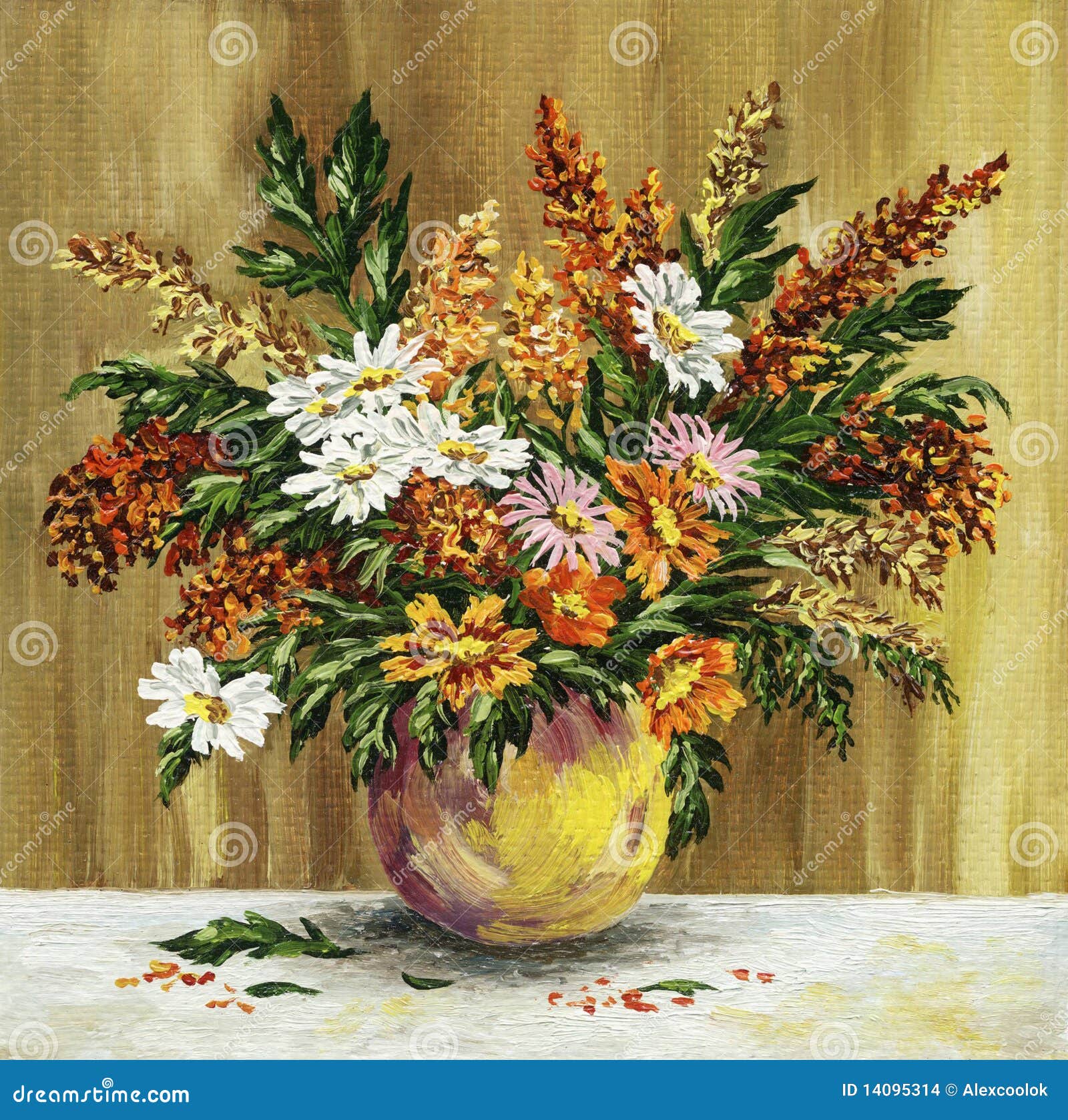 Wild flowers in a clay pot stock illustration. Illustration of bouquet ...