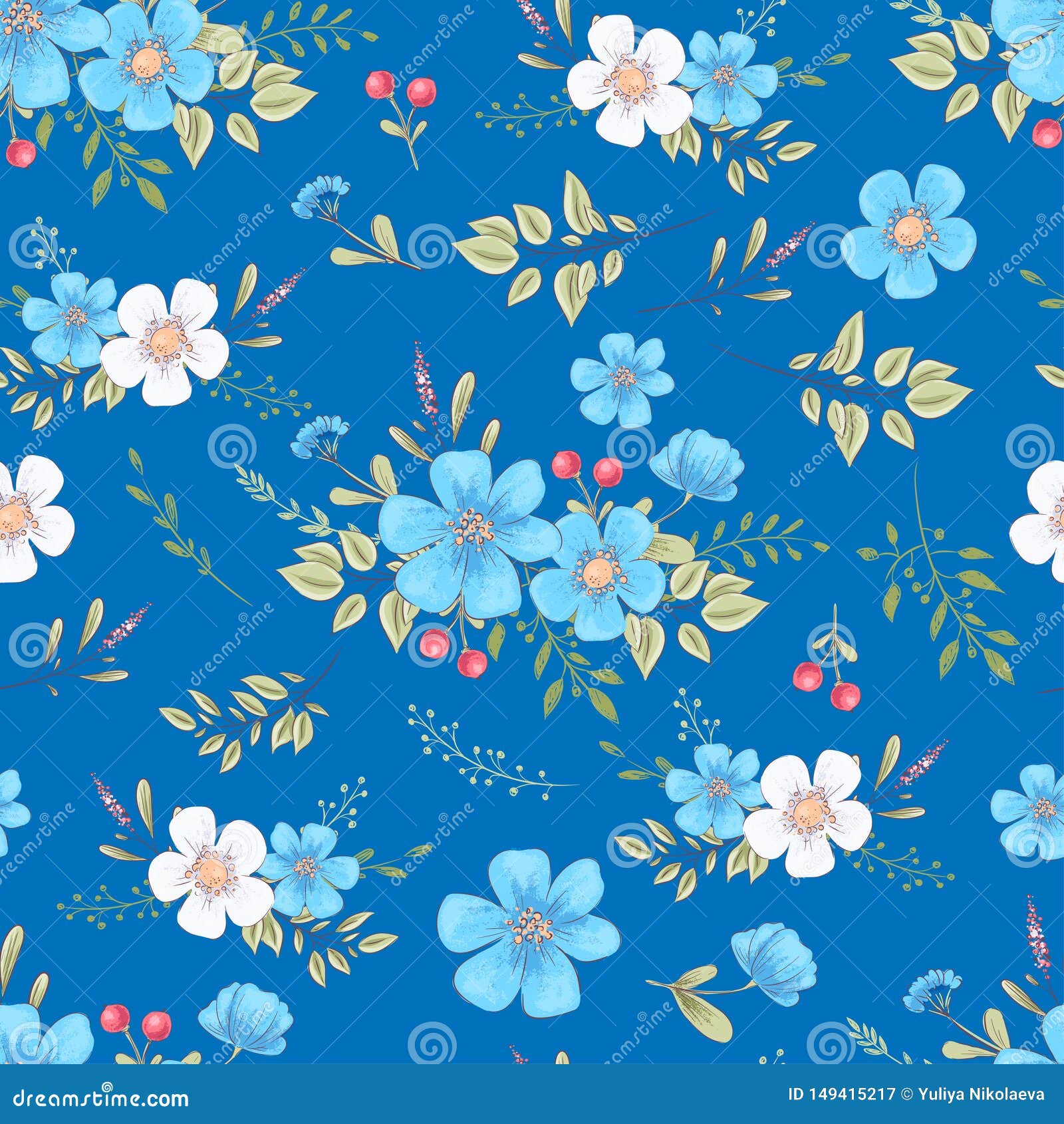 Wild Flowers Seamless Pattern. Hand Drawing Vector Illustration Stock ...