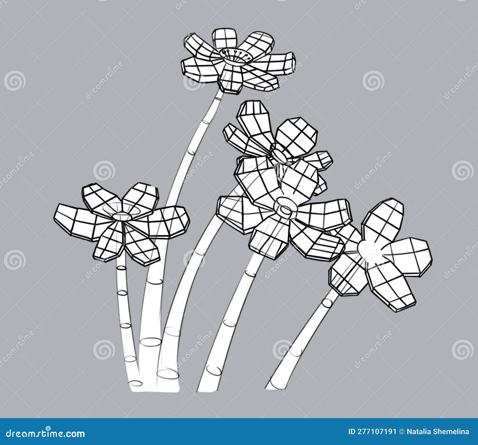 Wild Flowers Structure Sketch, Section Line Art Stock Illustration ...