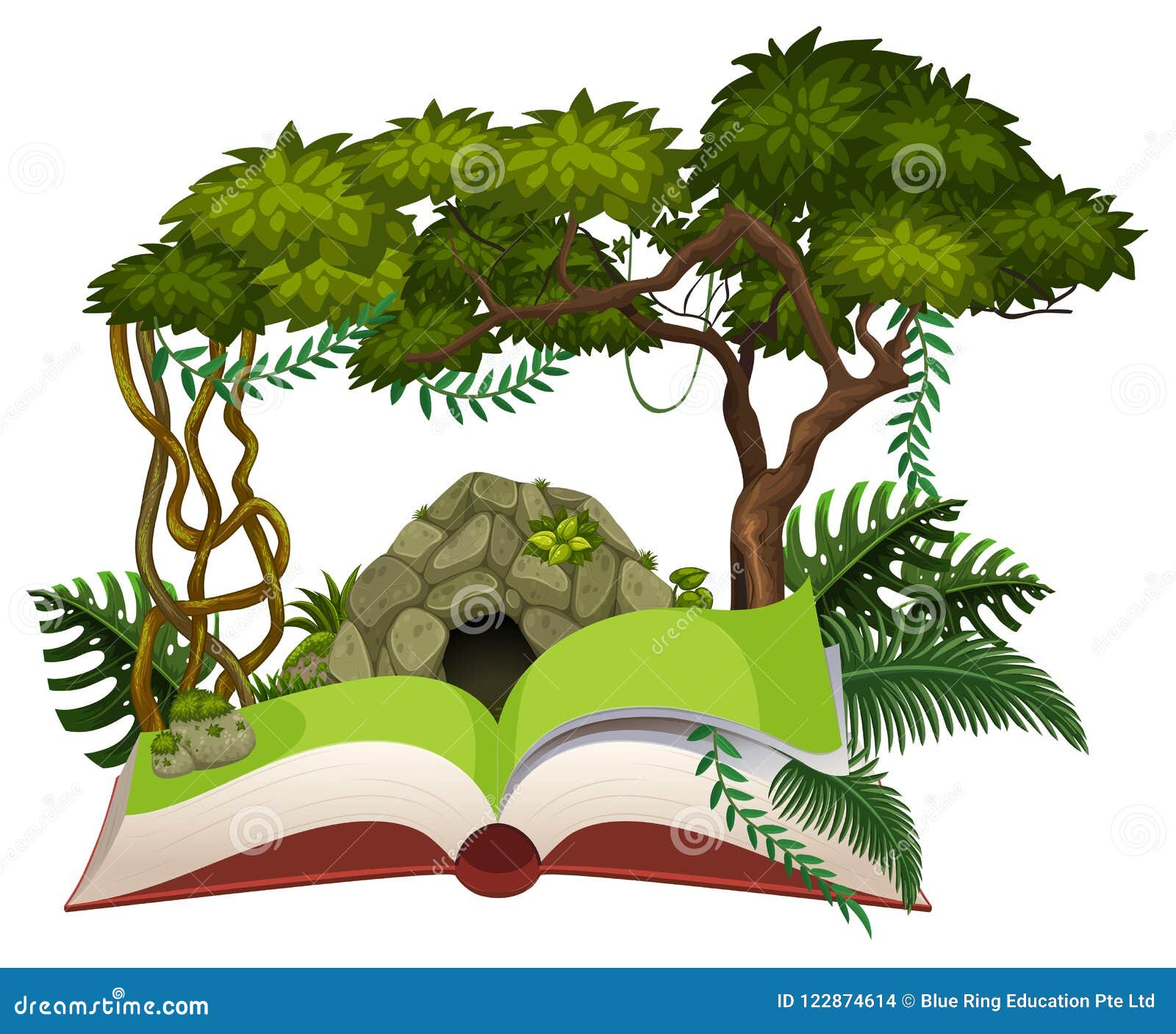 Wild forest open book stock vector. Illustration of tropical - 122874614