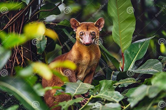 Portrait of a Fossa Sitting in Jungle Thickets Stock Illustration ... Portrait of a Fossa Sitting in Jungle Thickets Stock Illustration ...