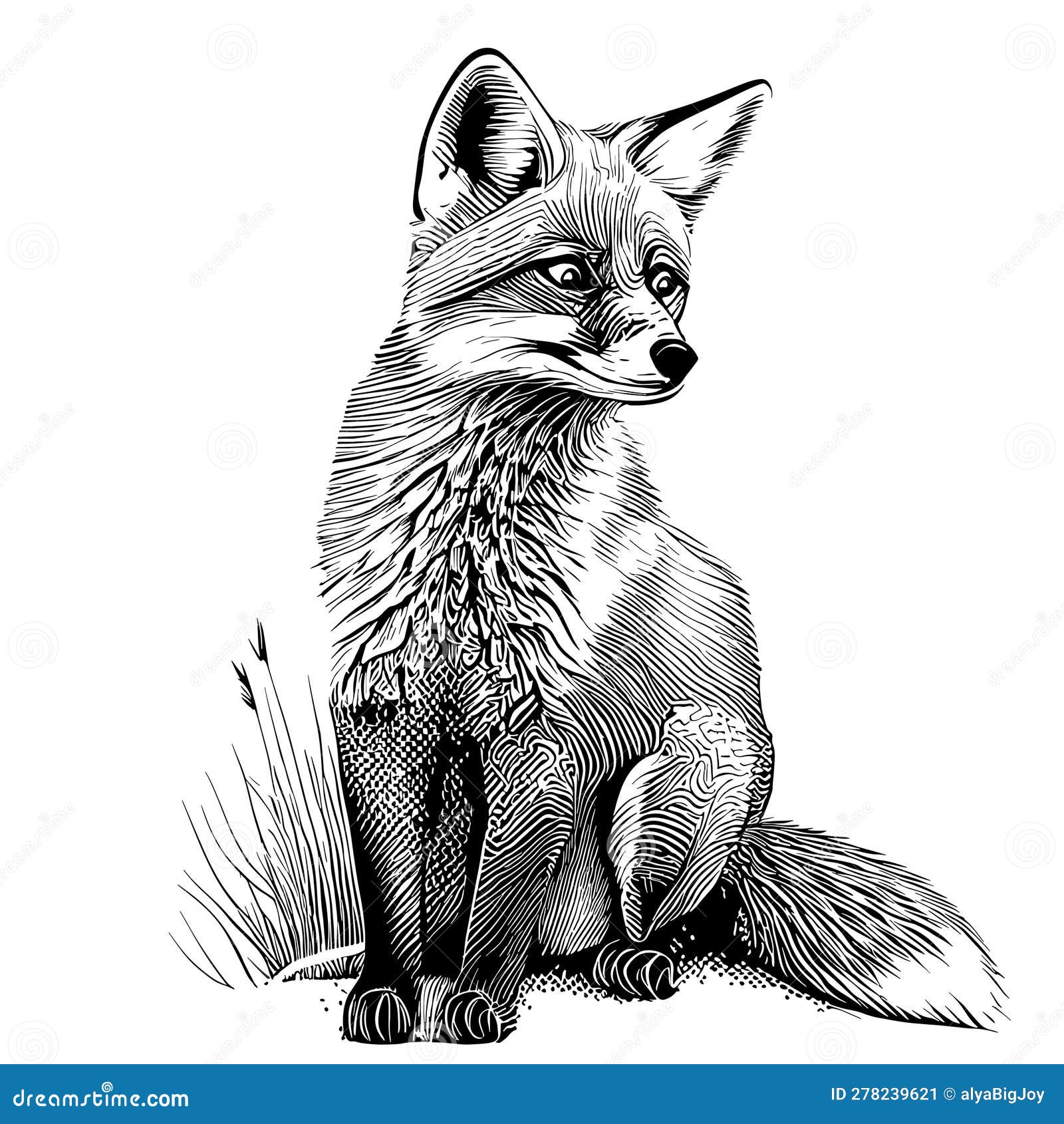 Wild Fox Sitting Hand Drawn Sketch in Doodle Style Vector Illustration ...
