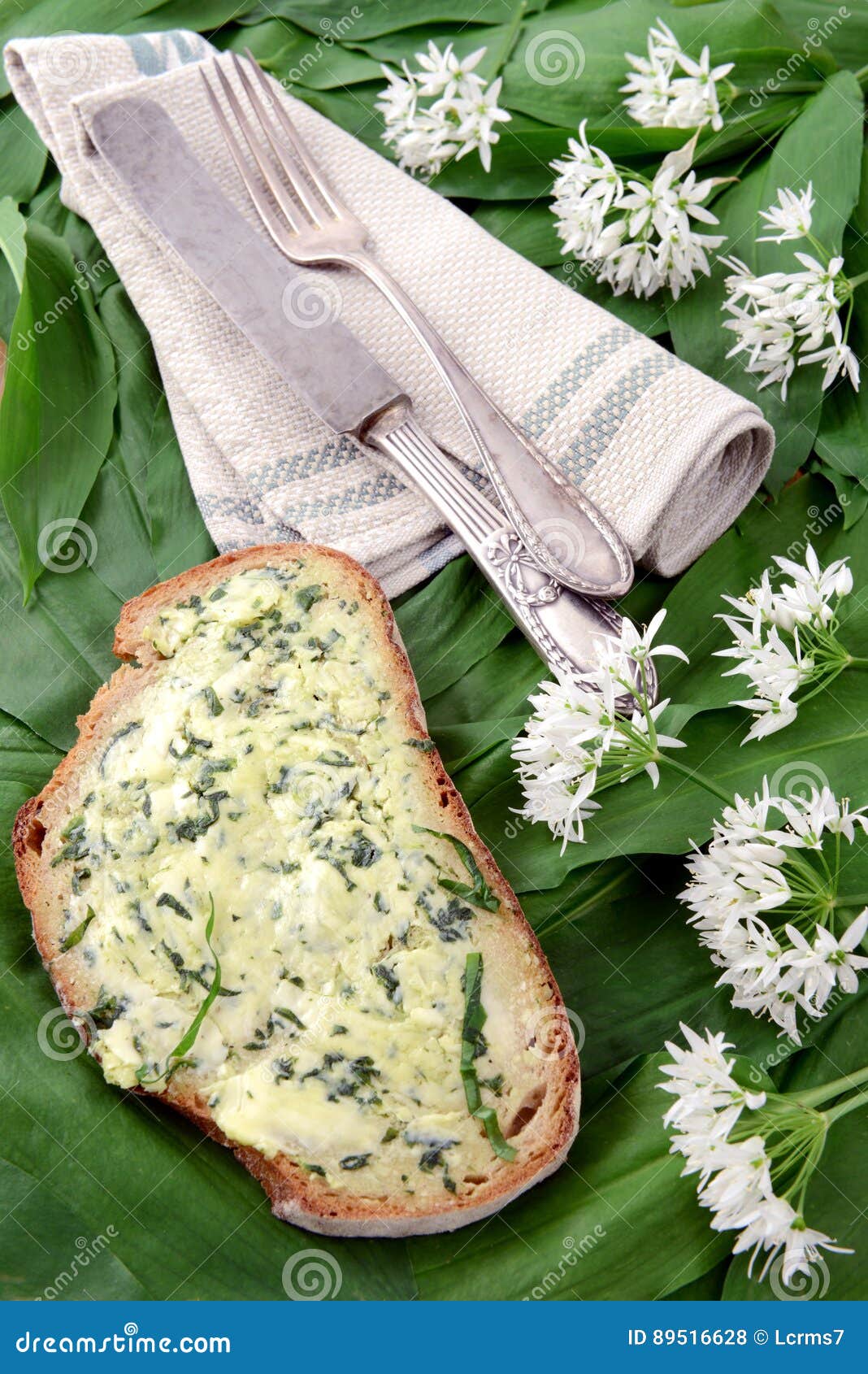 Wild Garlic Butter on Slice of Bread. Breakfast Stock Photo - Image of ...
