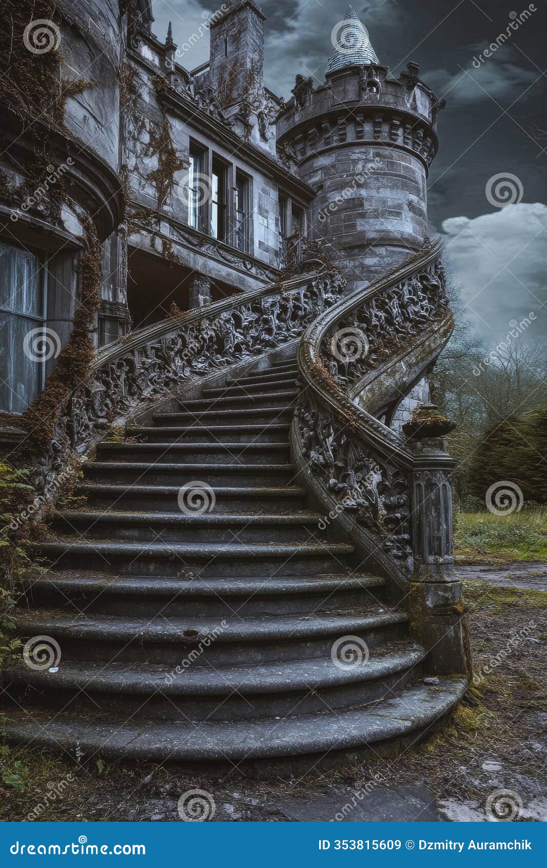 A Wild Gothic Stairway Leads To a Centuries-old Castle Stock Image ...