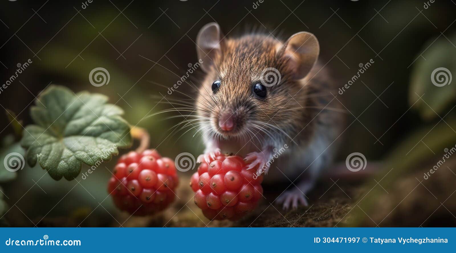 Wild Grey Mouse Eating Raspberry in the Forest Stock Image - Image of ...
