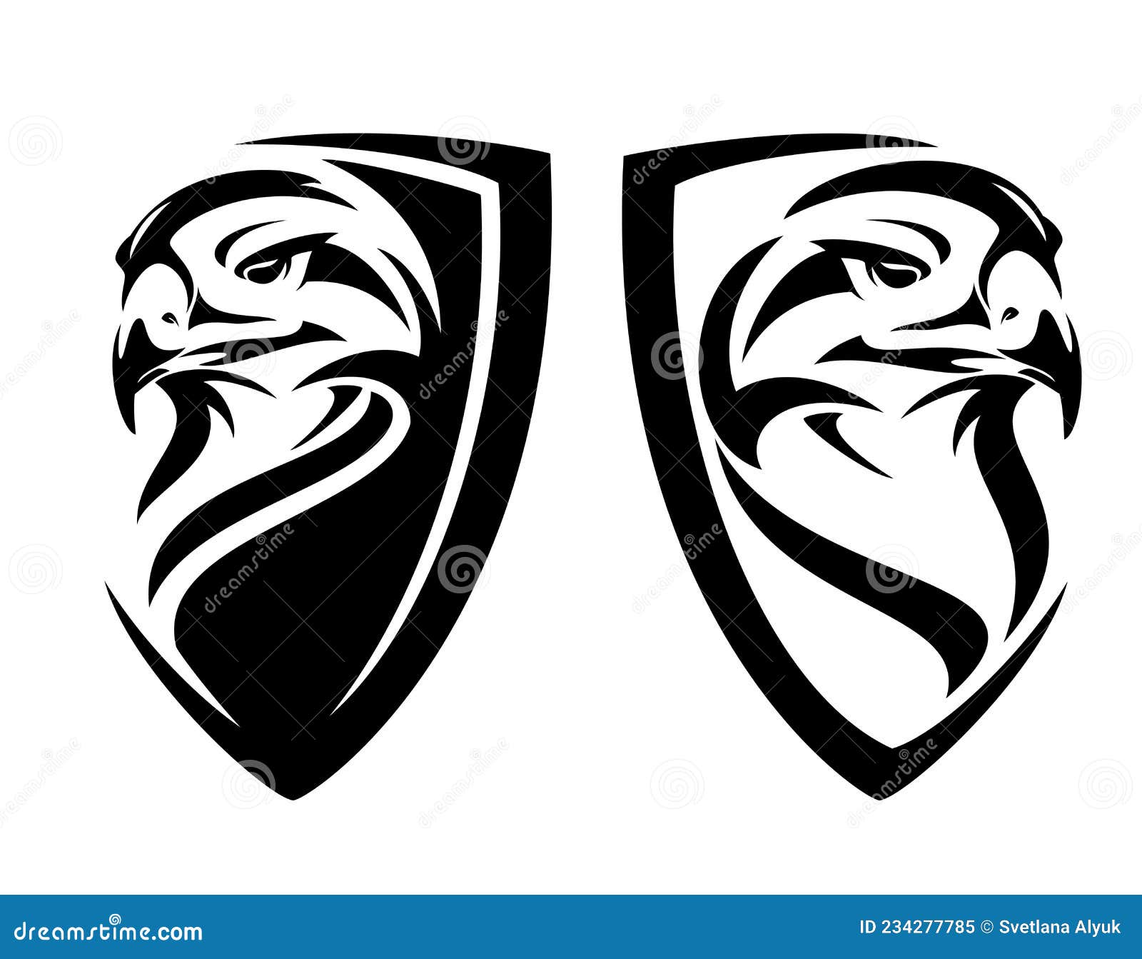 Eagle Bird Head in Simple Heraldic Shield Black and White Vector Emblem ...
