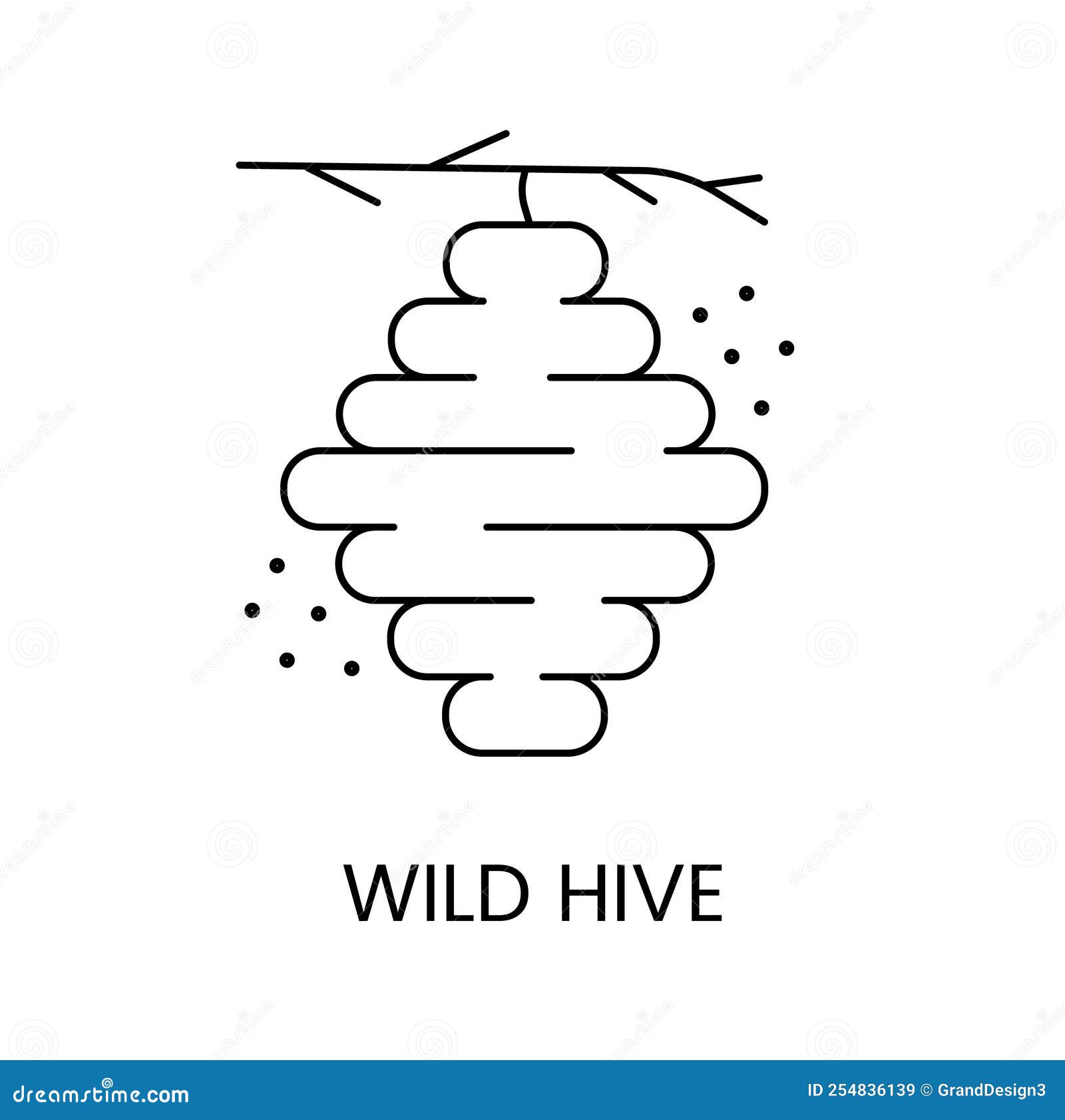 Wild Hive of Bees on a Branch Vector Linear Icon, an Illustration of a ...