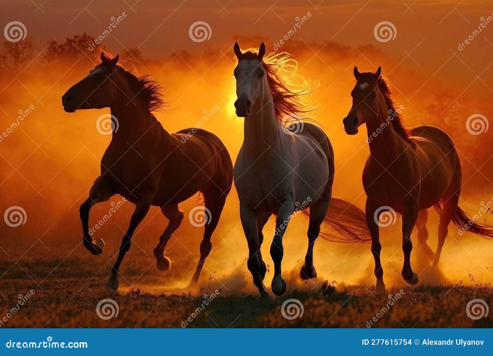 Horses Galloping In The Sunset