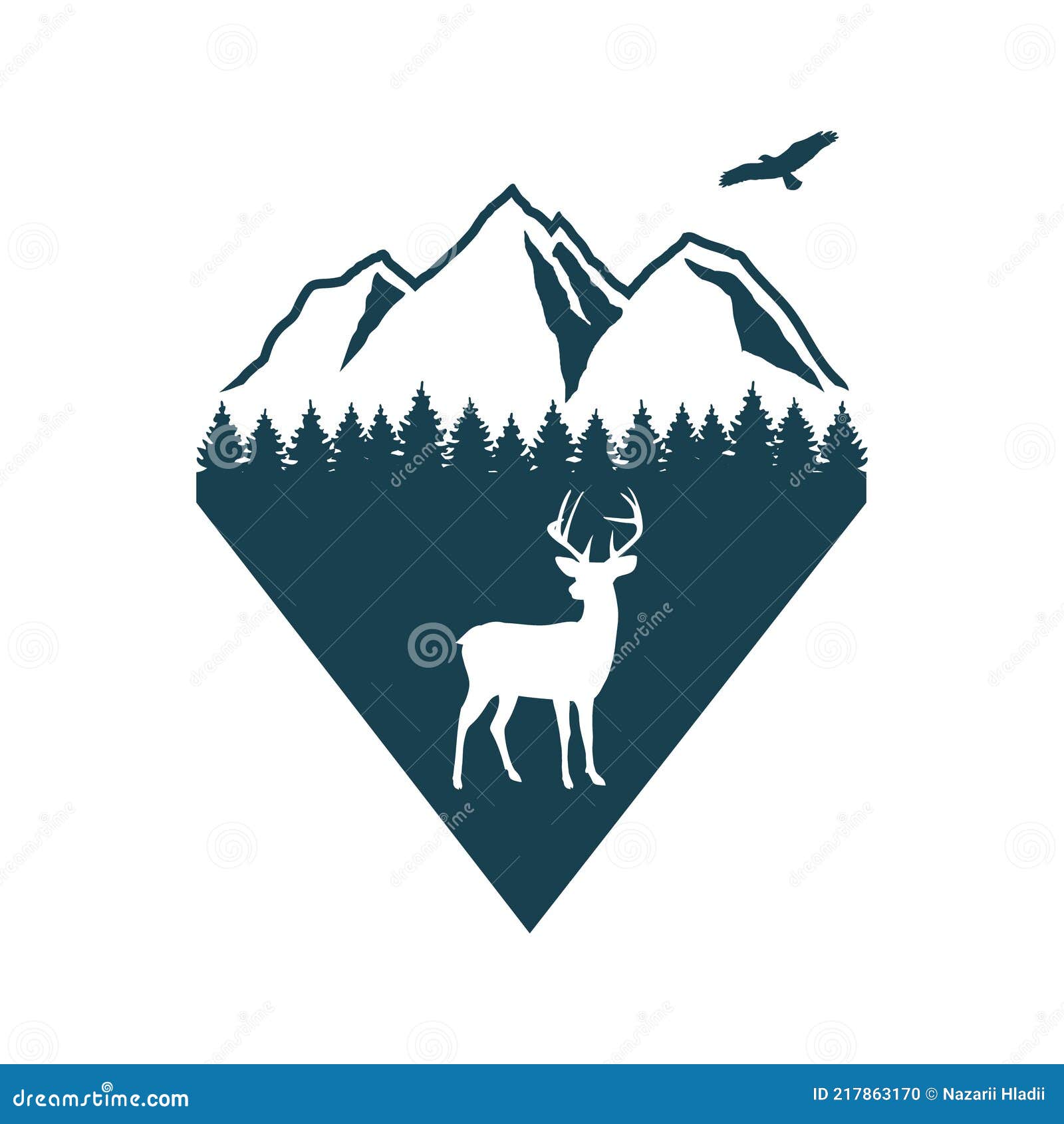 Wild Life Logo Design. Forest, Mountains and Deer. Vector. Stock Vector ...