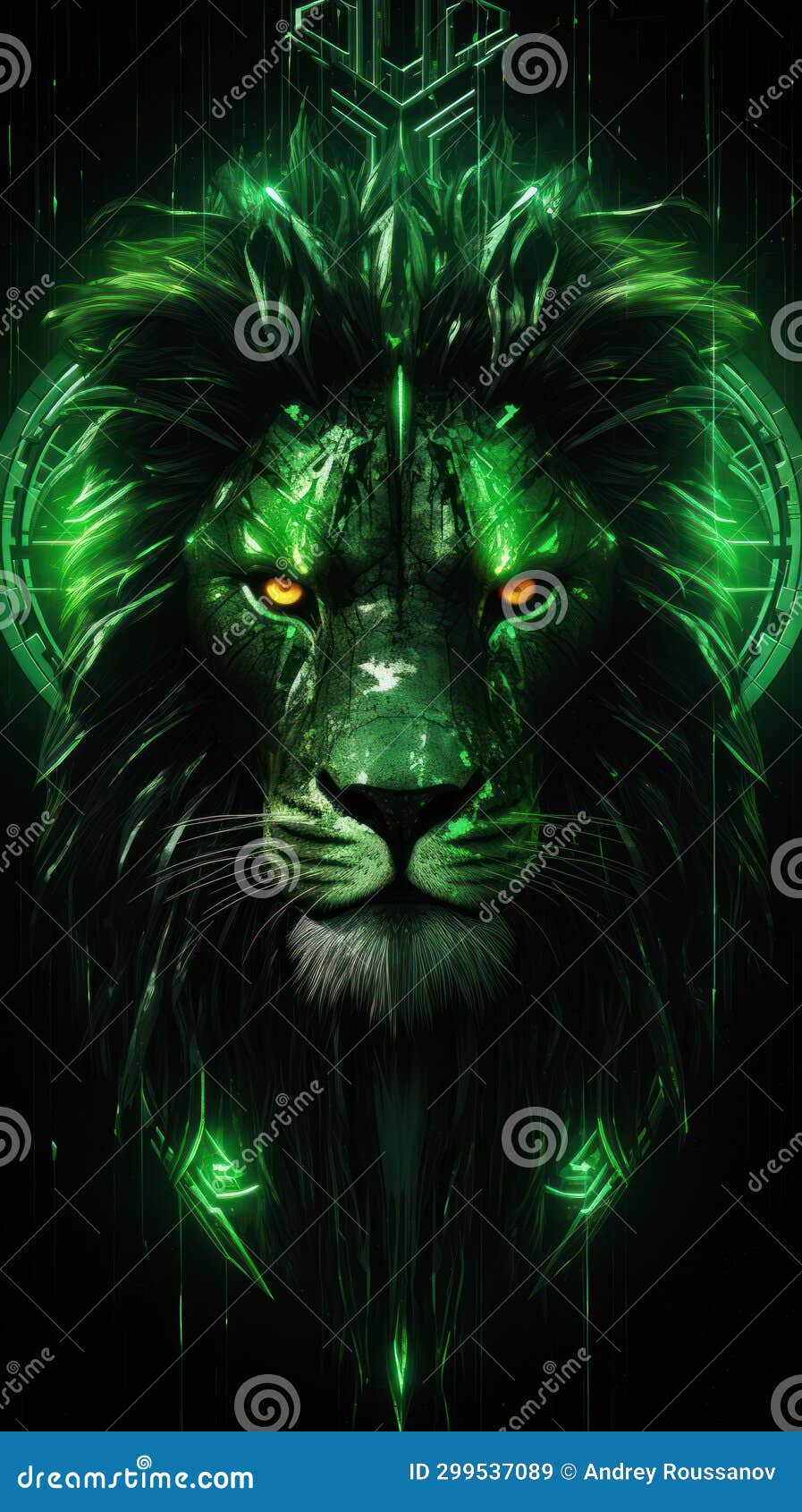 Wild Lion Head in a Green Color Scheme. Stock Image - Image of animal ...