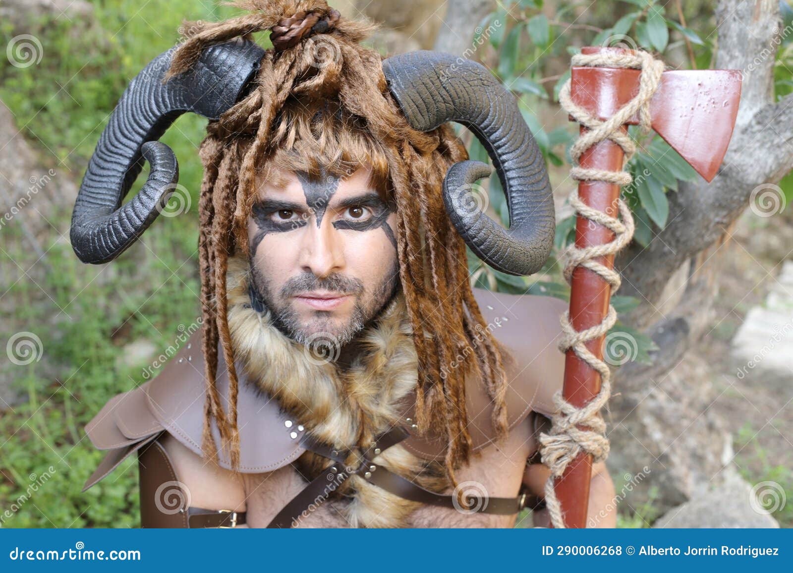 Wild Looking Warrior in the Forest Stock Photo - Image of actor ...