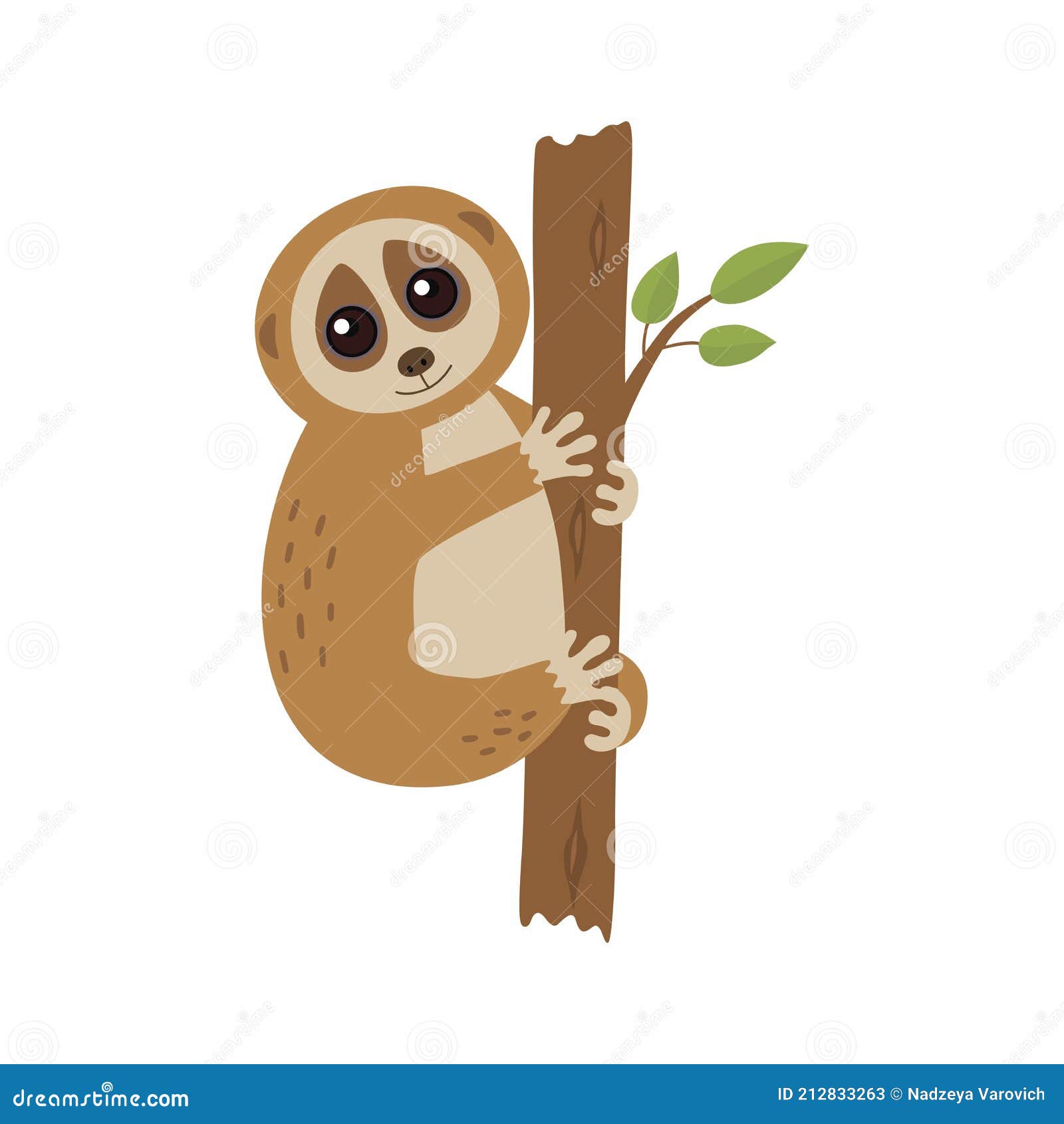 Set Of Loris On Tree Branches. Cute Lorises Vector Illustration ...