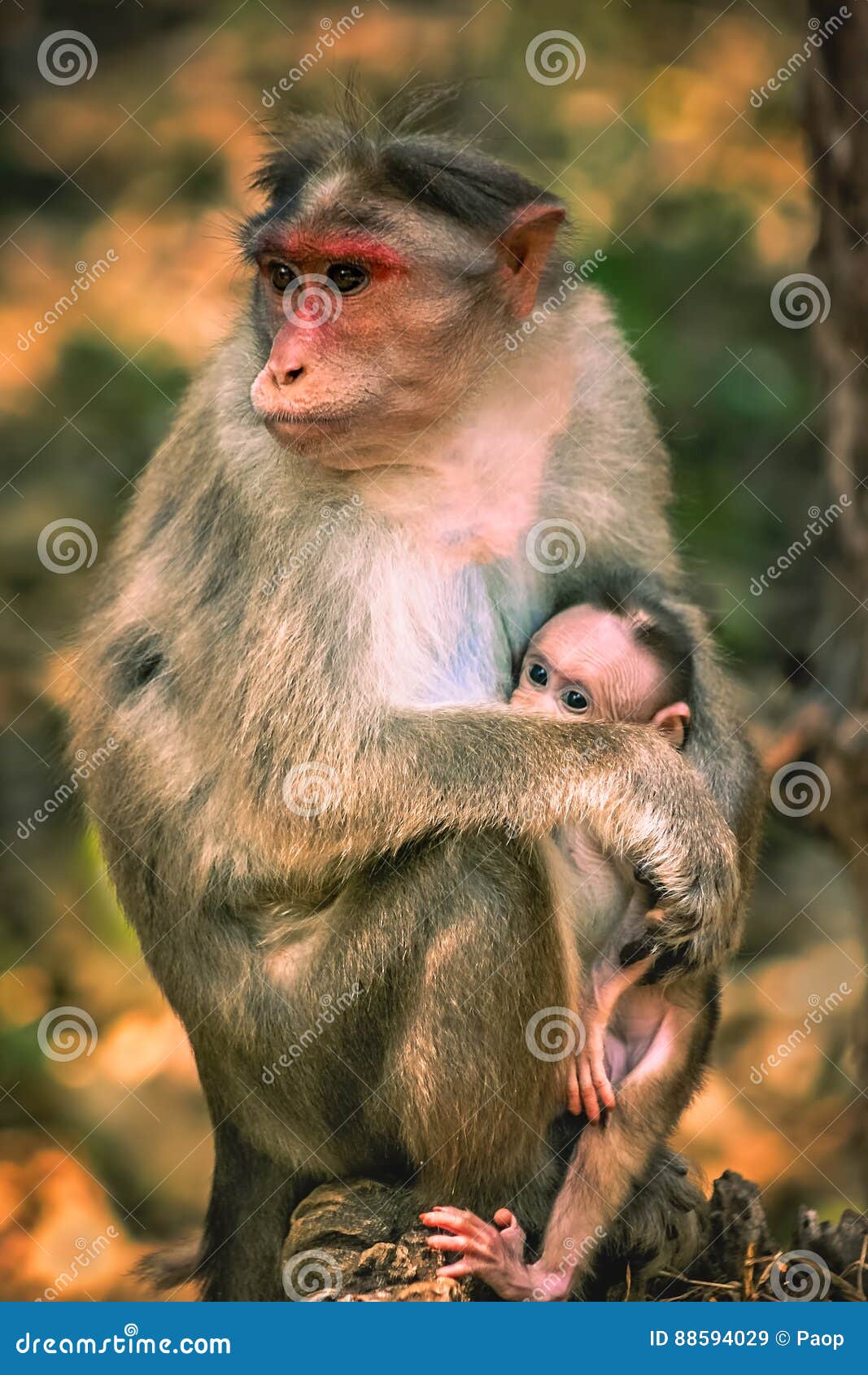 A Wild Macaque Monkey Family Stock Image - Image of embracing, animals ...