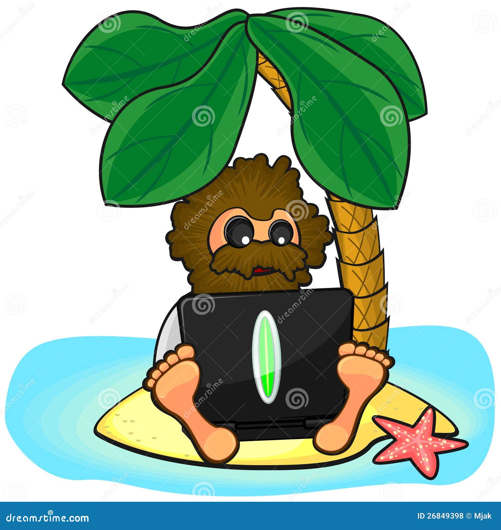 Wild Man with Laptop on Island Stock Vector - Illustration of computer ...