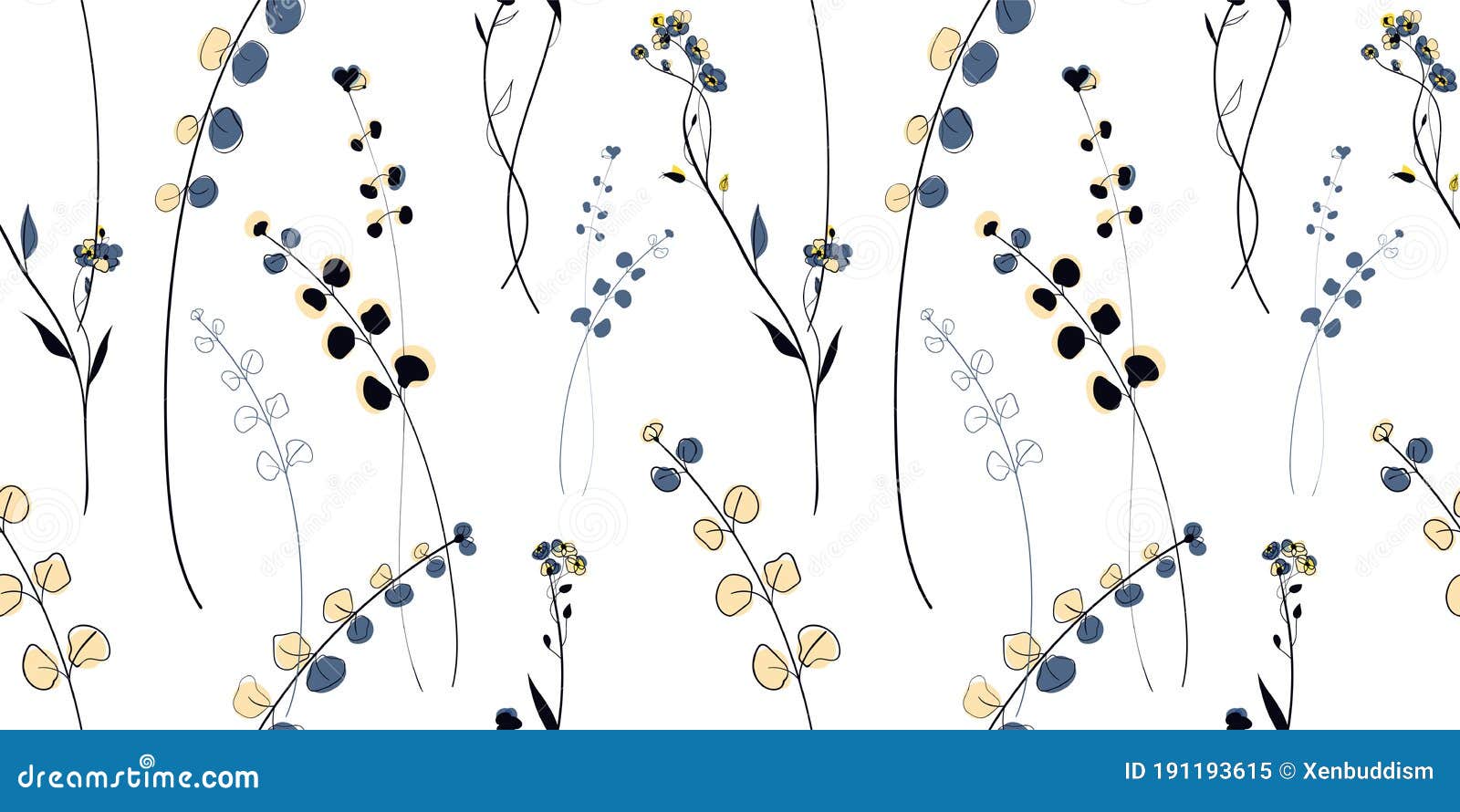 Wild Meadow Plants Seamless Pattern Stock Illustration - Illustration ...