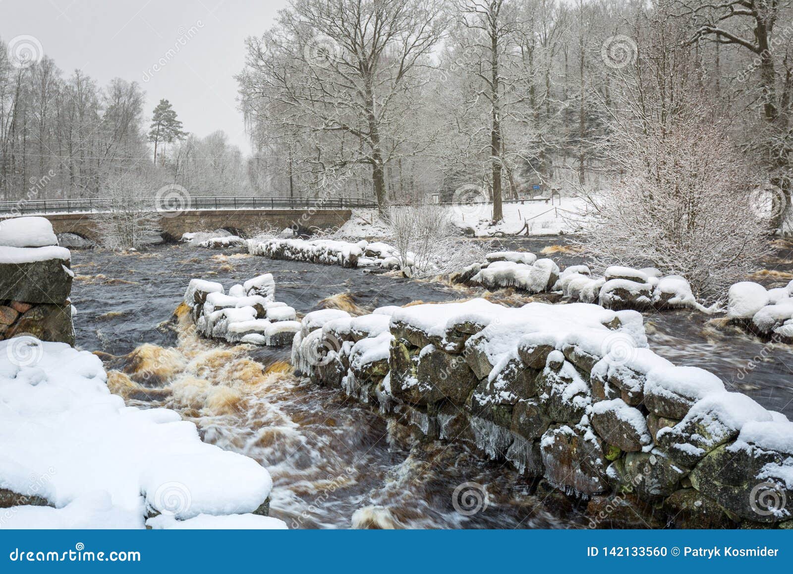 Wild Morrum River in Snowy Winter, Sweden Stock Photo - Image of water ...