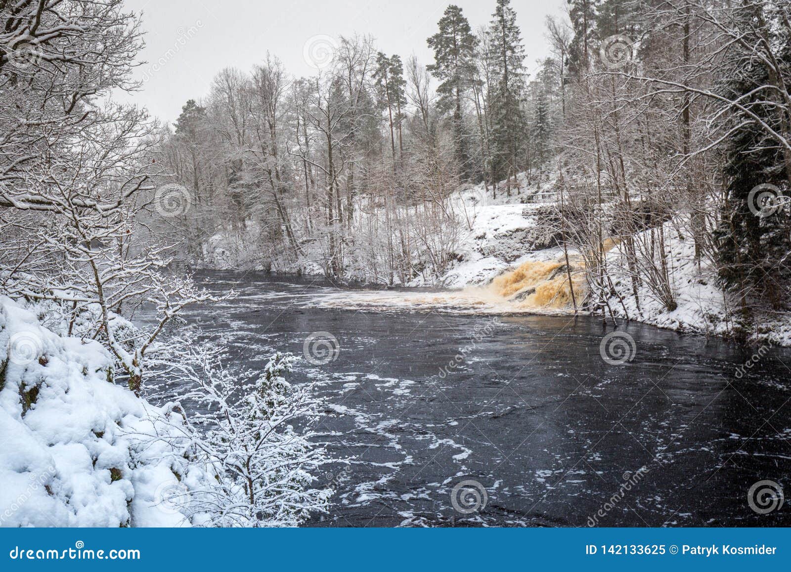 Wild Morrum River in Snowy Winter, Sweden Stock Image - Image of ...