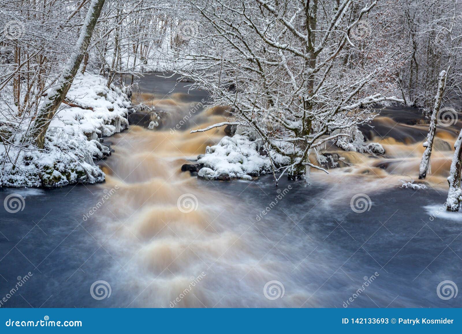 Wild Morrum River in Snowy Winter, Sweden Stock Image - Image of ...