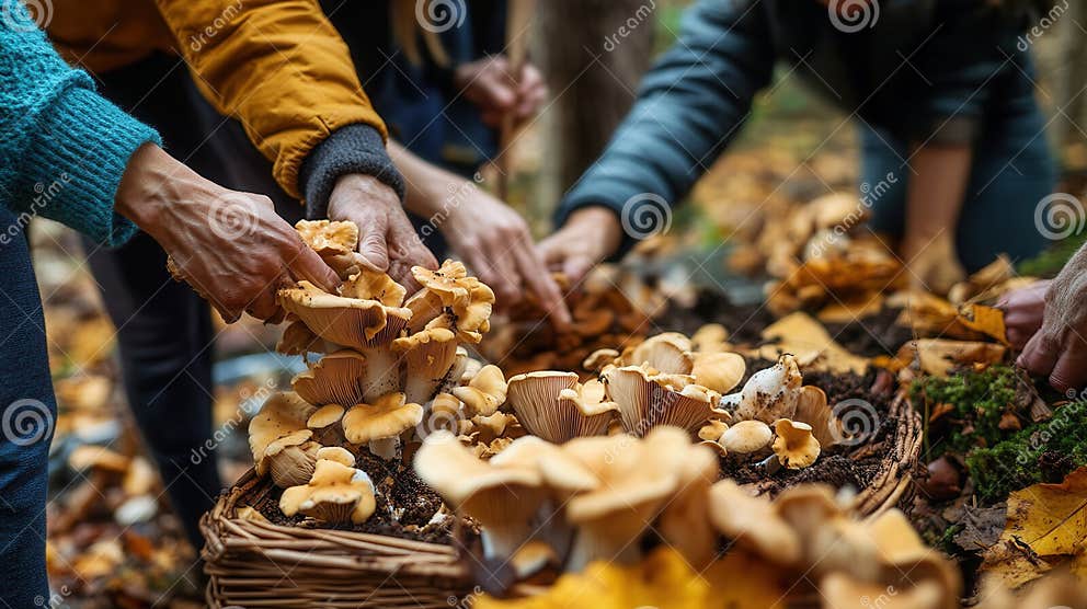 Wild Mushroom Foraging in the Forest Stock Image - Image of discovery ...