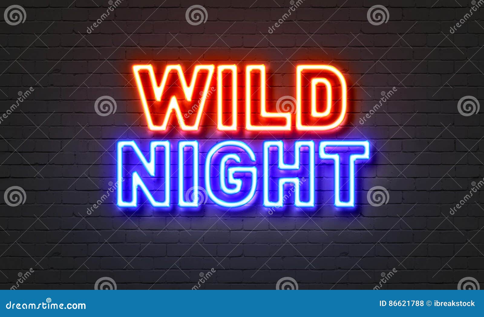 Wild Night Neon Sign on Brick Wall Background. Stock Photo - Image of ...